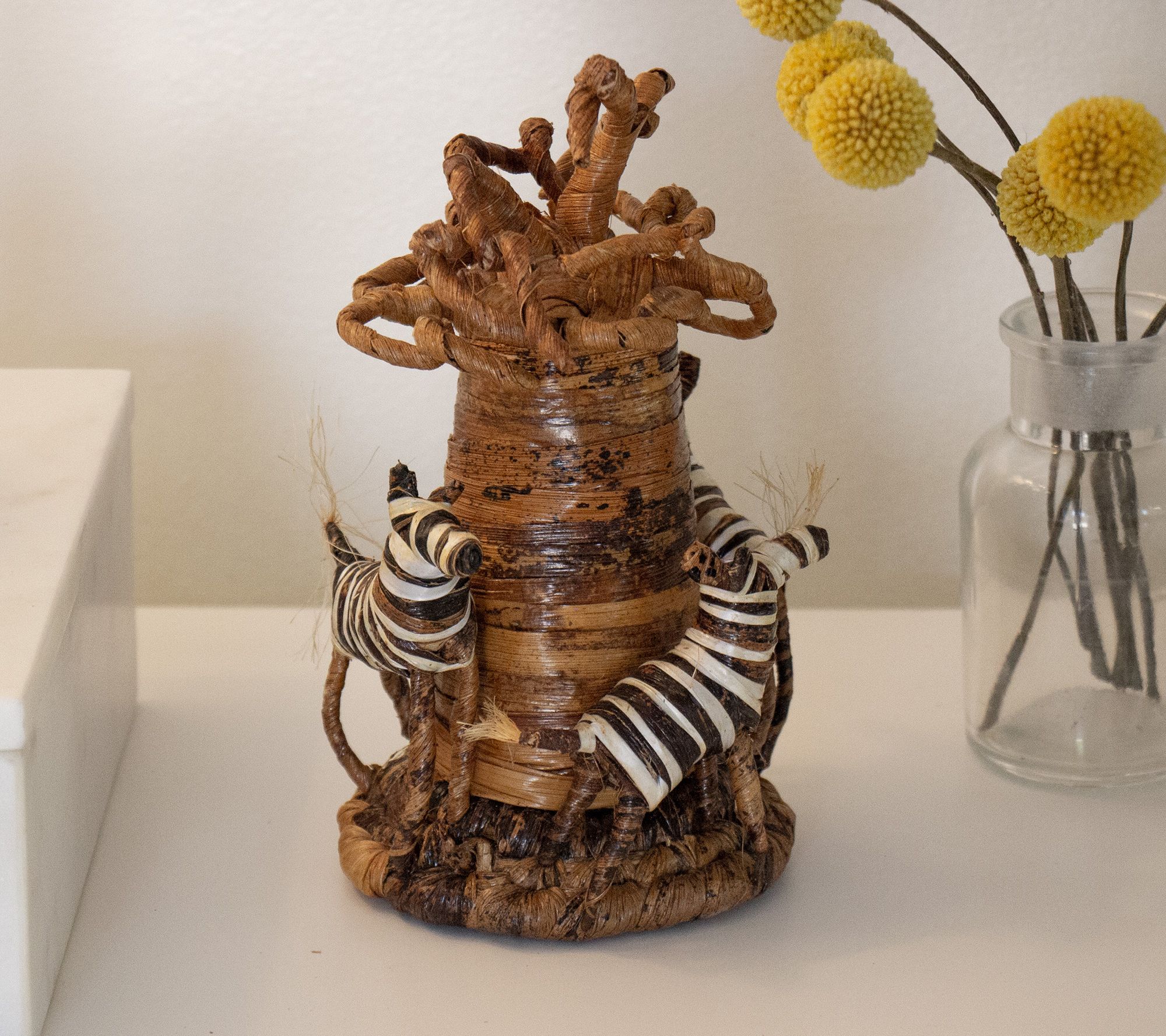 Global Crafts Banana Fiber Animal Circling a Tr ee Christmas - QVC.com