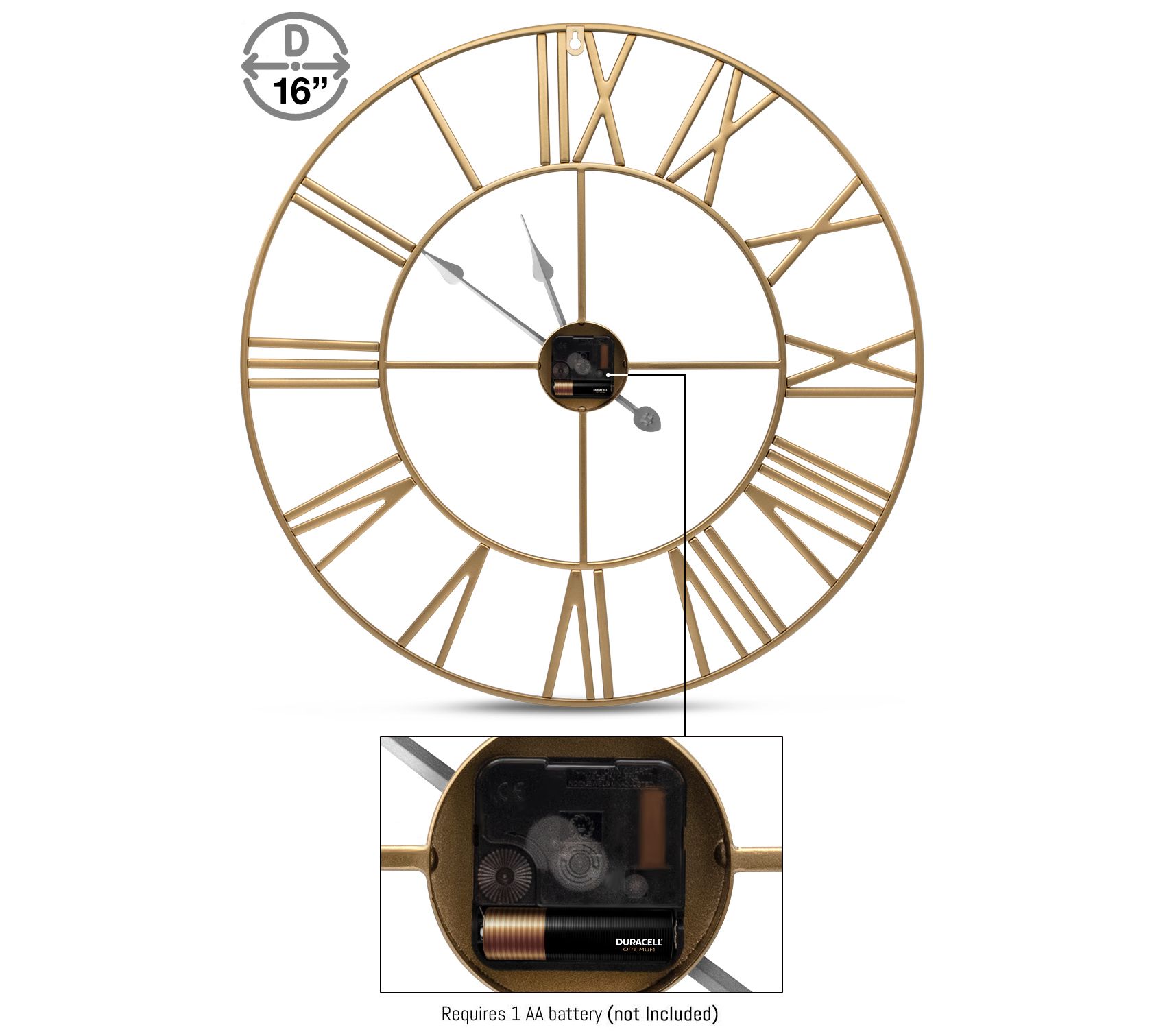 Sorbus Analog Wall Clock - 24" Roman Numeral Style - QVC.com