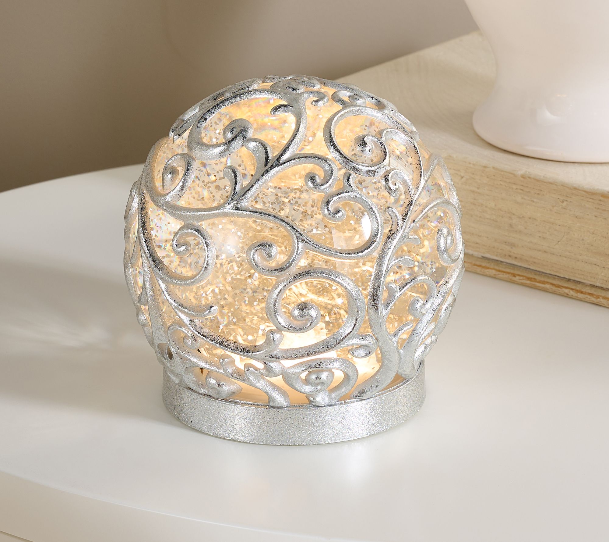 5" Illuminated Glitter Scroll Design Sphere by Valerie - QVC.com