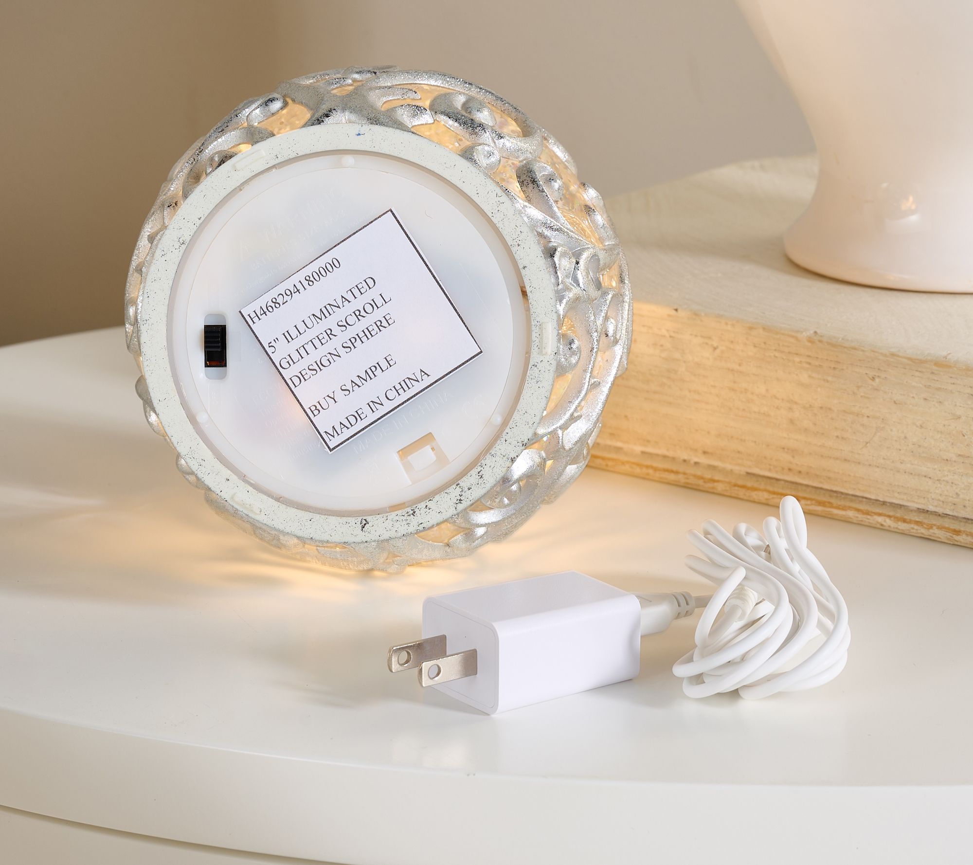 5" Illuminated Glitter Scroll Design Sphere by Valerie - QVC.com