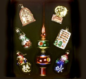 Thomas Pacconi 30 Blown Glass Ornaments w/ Tree Topper in Wooden Chest ...