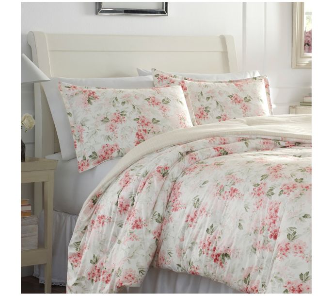 Laura Ashley Wi steria Pink Ful l Queen Comfort er Sham Set - QVC.com