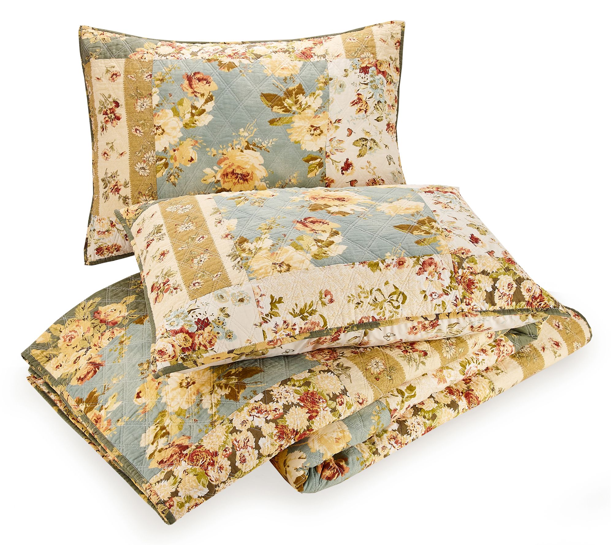 Modern Heirloom Floral Patch 3-PC King Quilt Set - QVC.com