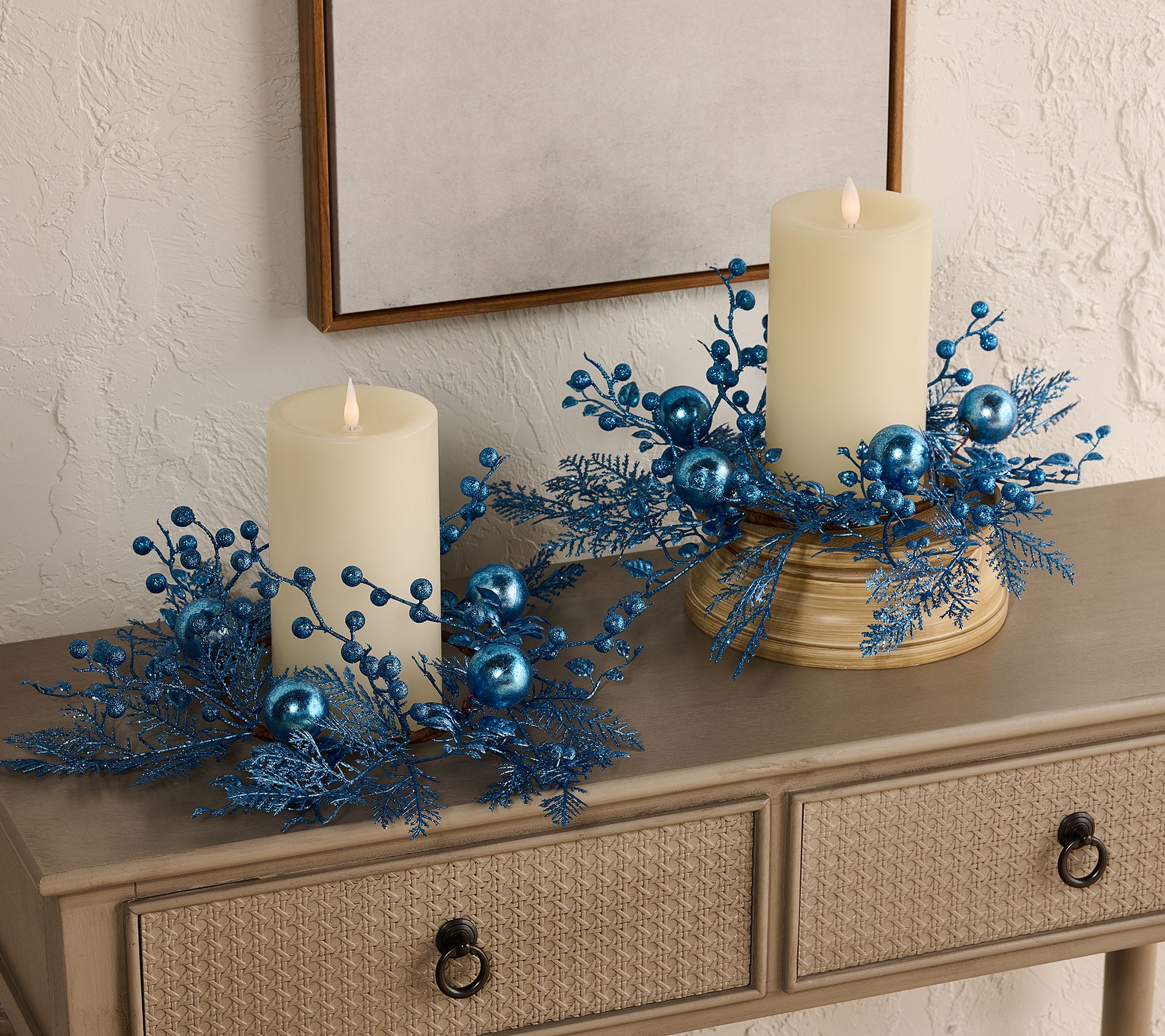 Set of 2 Glitter Leaf and Ornament Candle Rings by Valerie - QVC.com