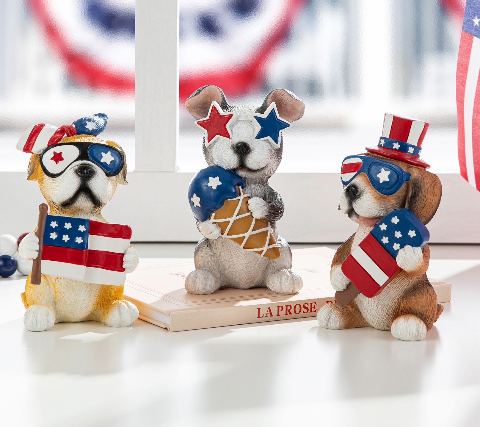 Glitzhome S/(3) 4.5" Patriotic American Resin Dogs Table Decor - QVC.com
