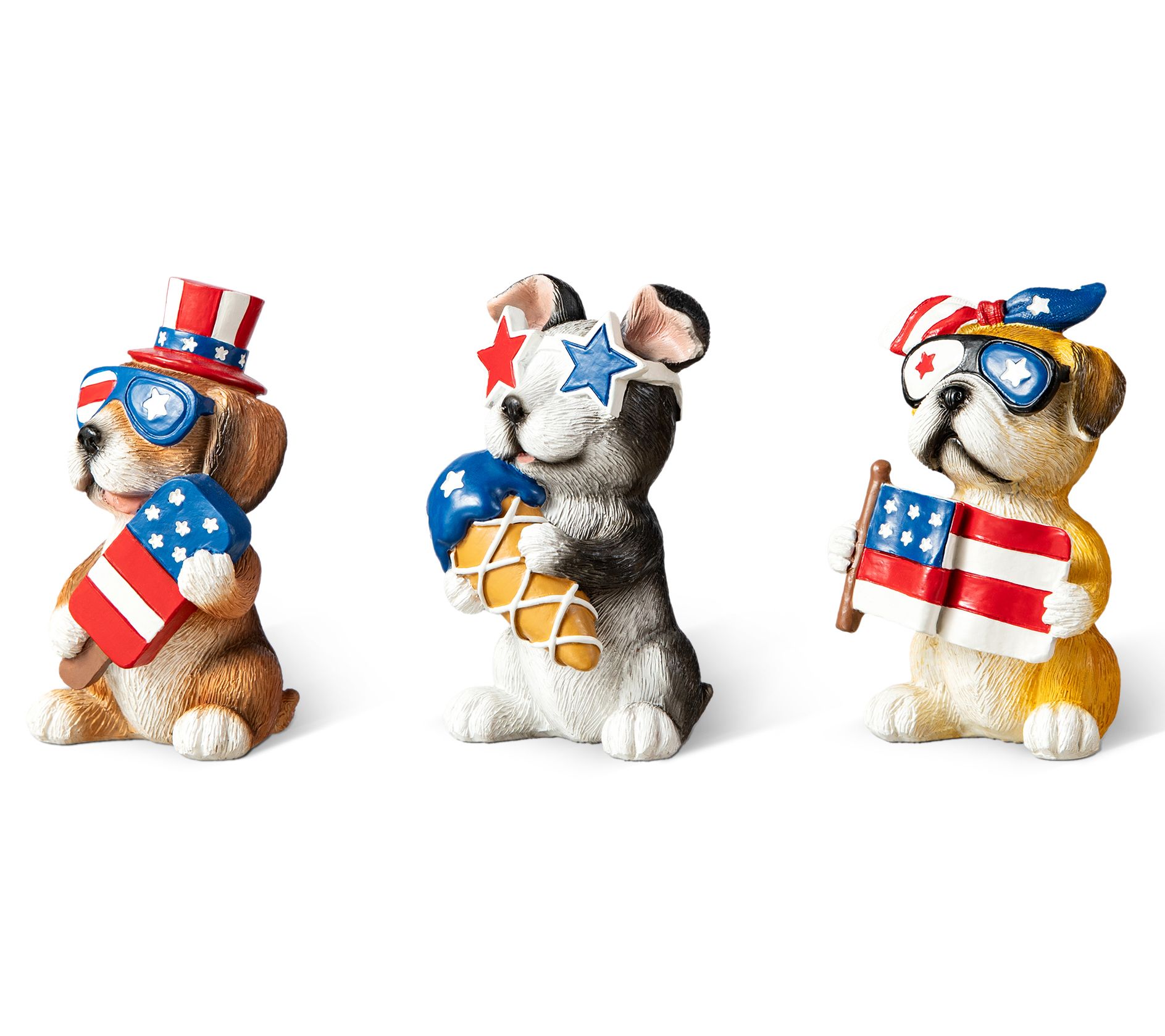 Glitzhome S/(3) 4.5" Patriotic American Resin Dogs Table Decor - QVC.com