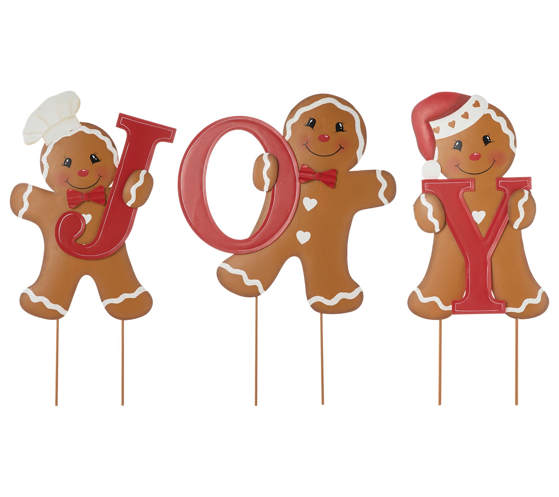 Glitzhome Metal JOY Gingerbread Man Yard Stake - QVC.com