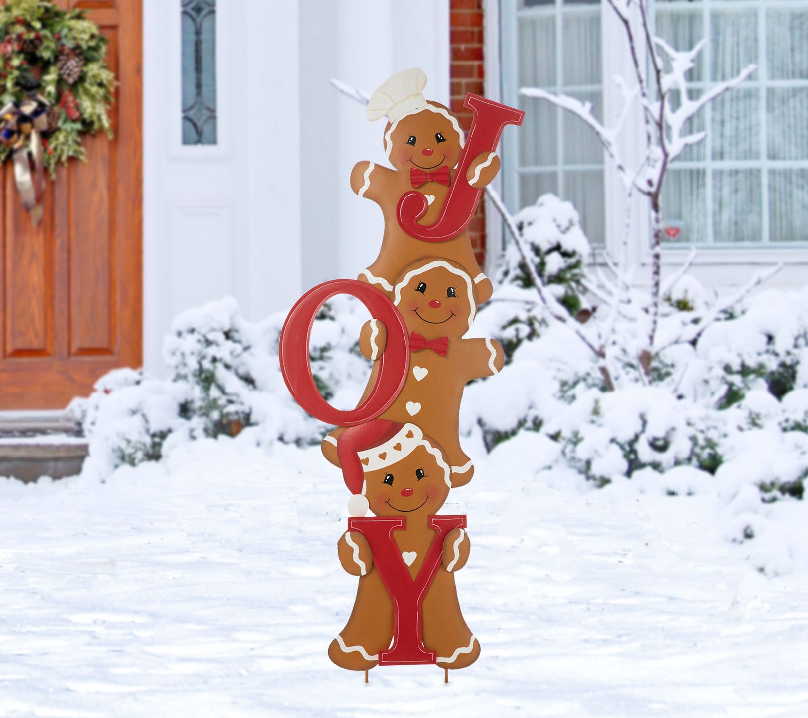 Glitzhome Metal JOY Gingerbread Man Yard Stake - QVC.com