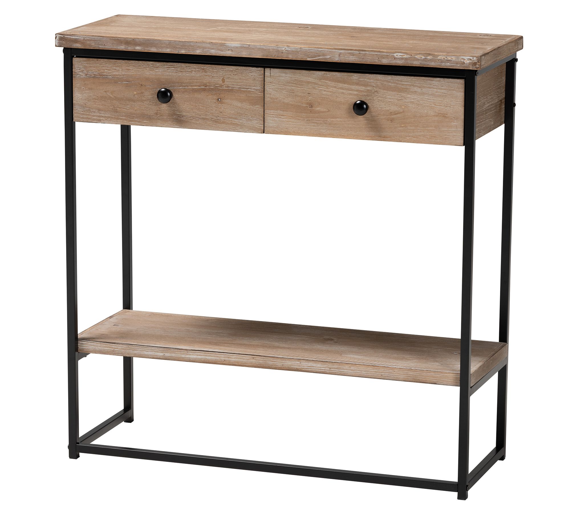 Silas Brown Wood and Black Metal 2-Drawer Console Table - QVC.com