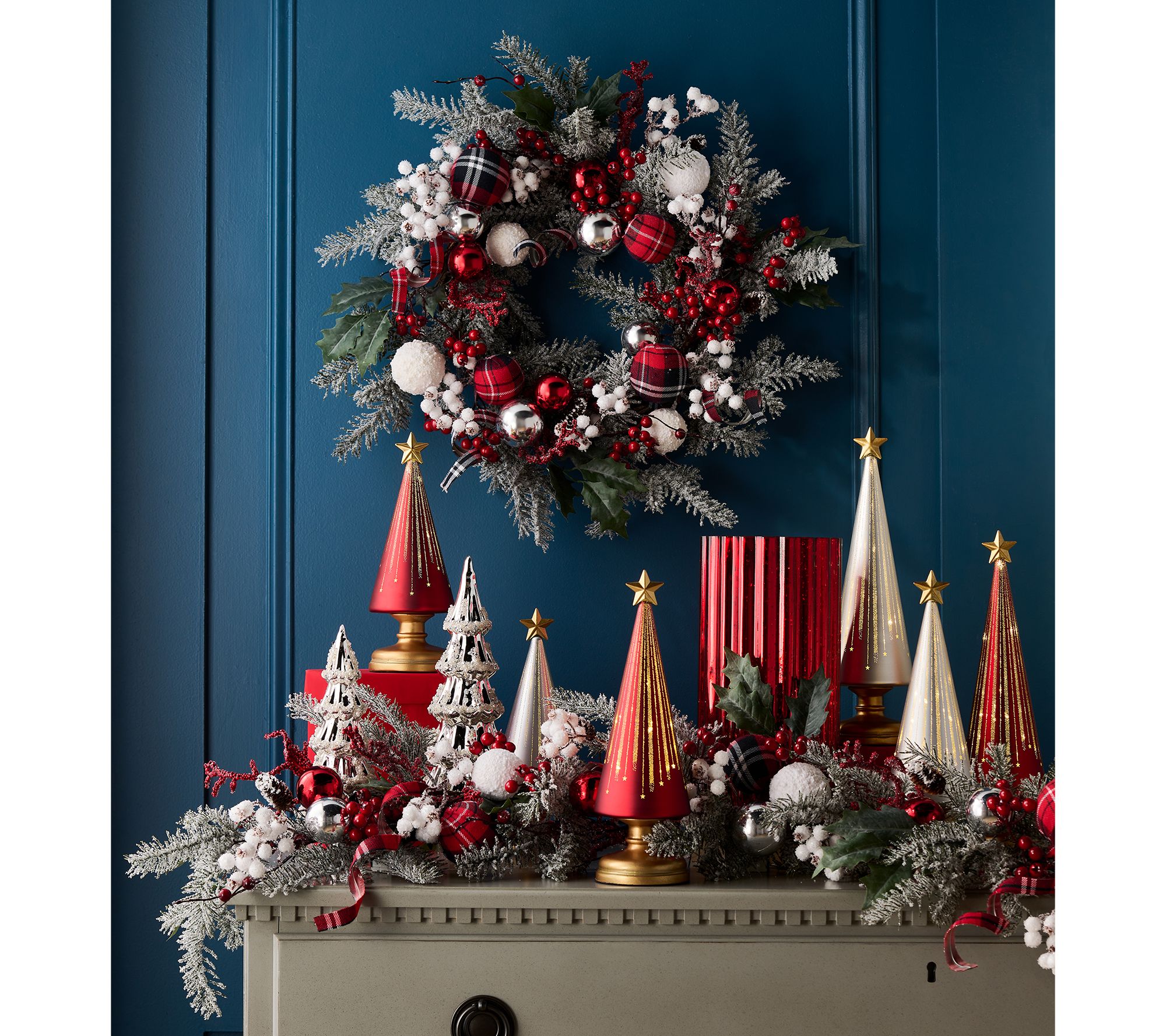 "As Is" 24" Plaid Ball, Holly and Pine Wreath by Valerie - QVC.com