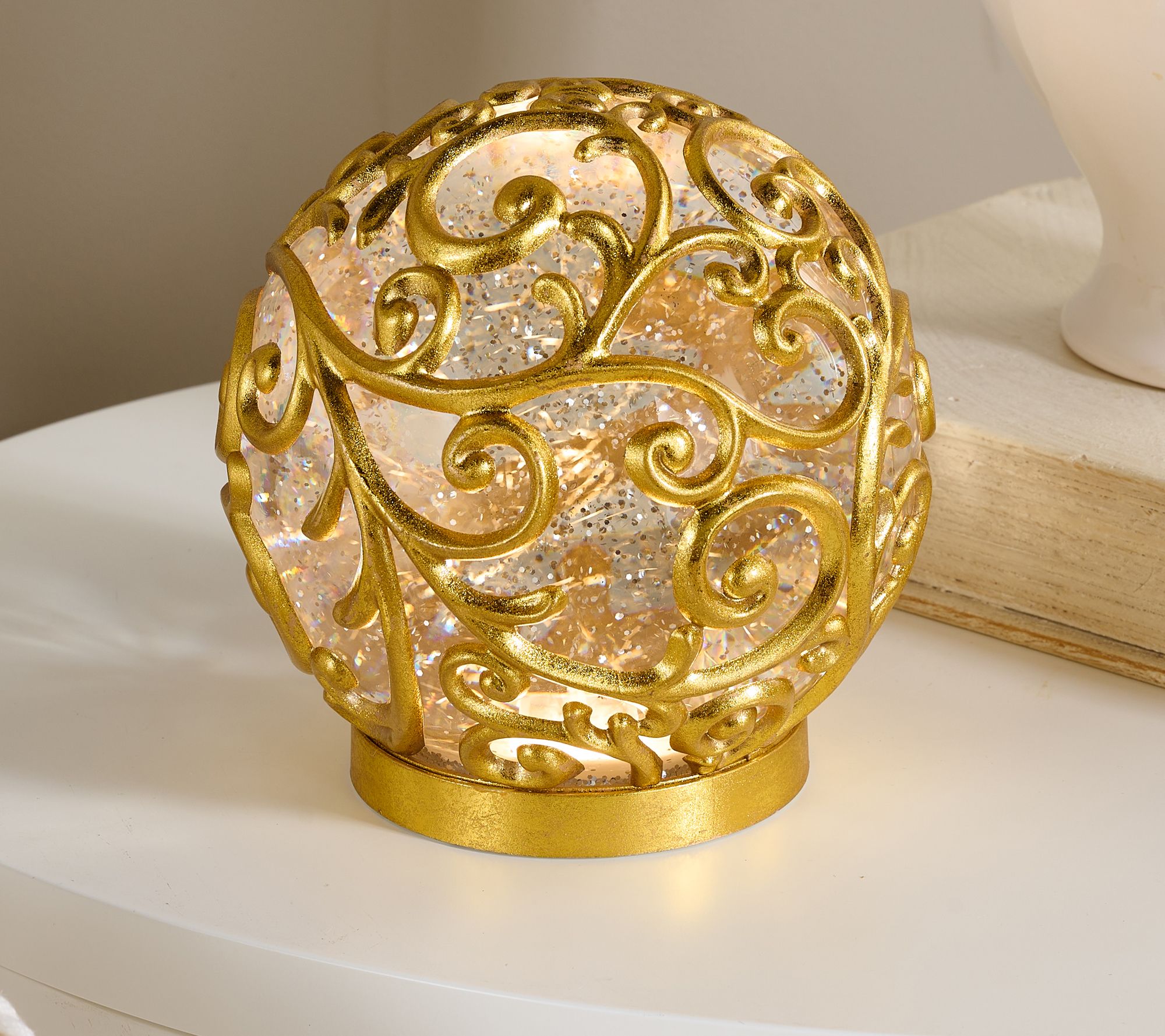 6.5" Illuminated Glitter Scroll Design Sphere by Valerie - QVC.com
