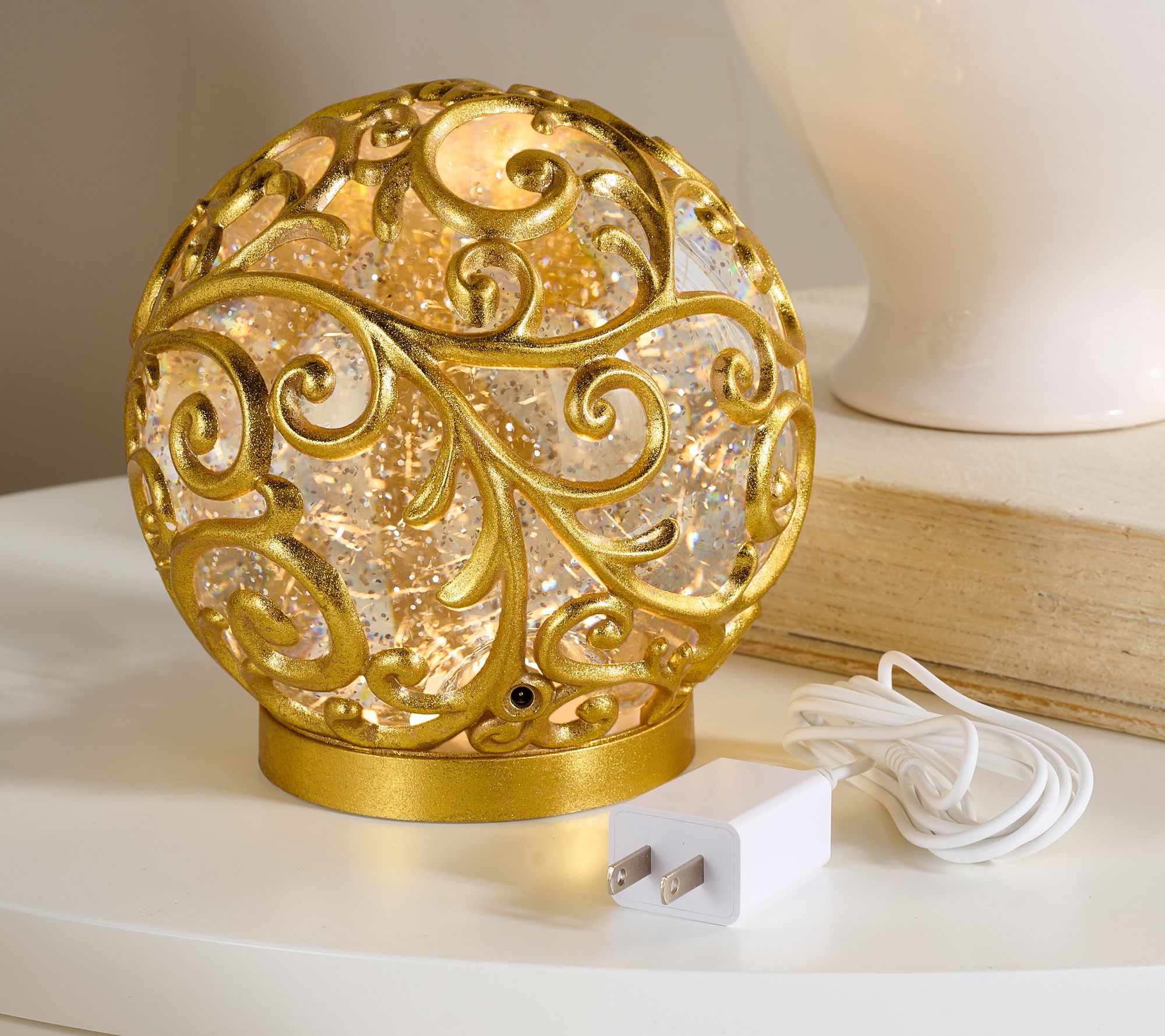 6.5" Illuminated Glitter Scroll Design Sphere by Valerie - QVC.com