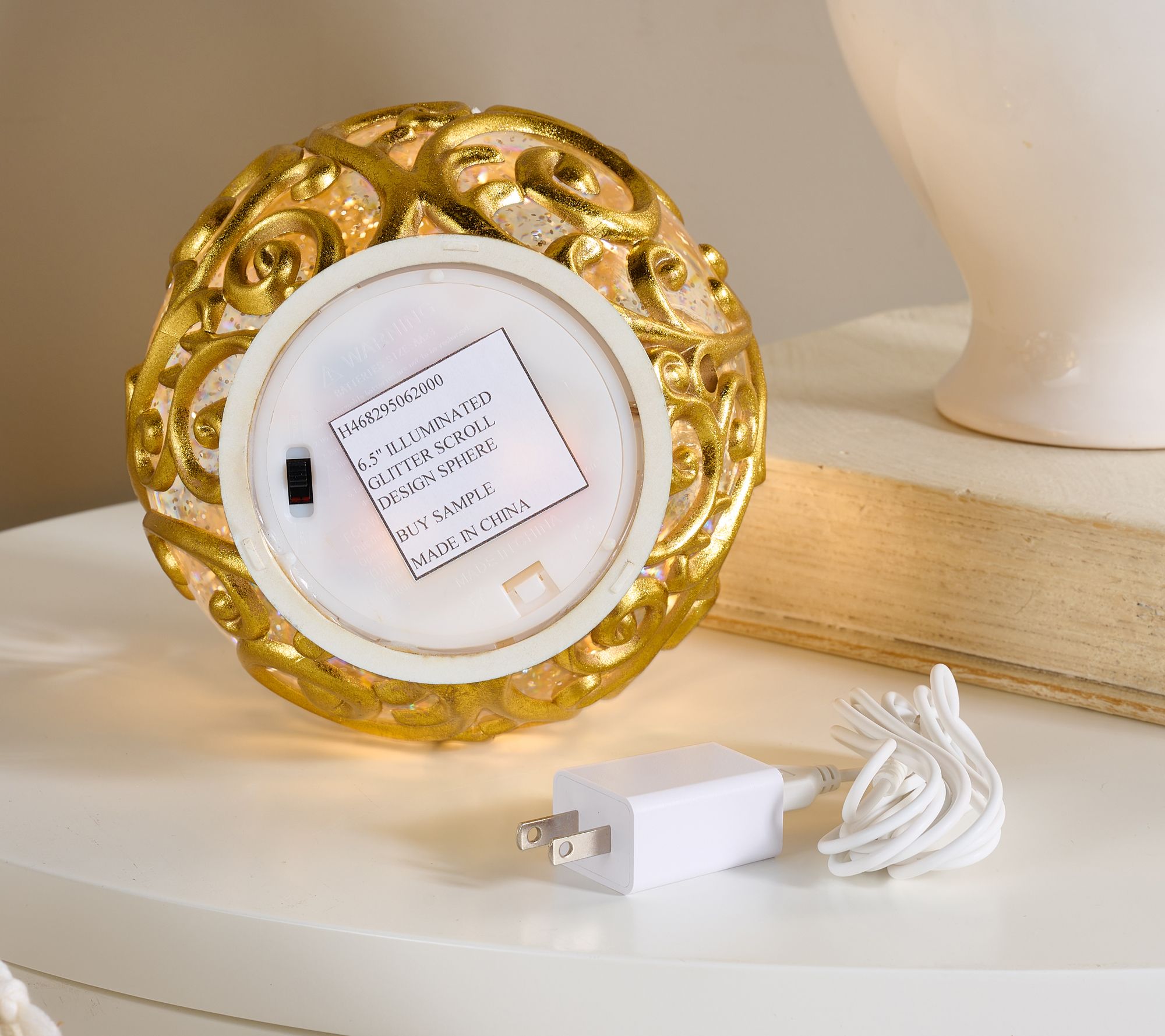 6.5" Illuminated Glitter Scroll Design Sphere by Valerie - QVC.com