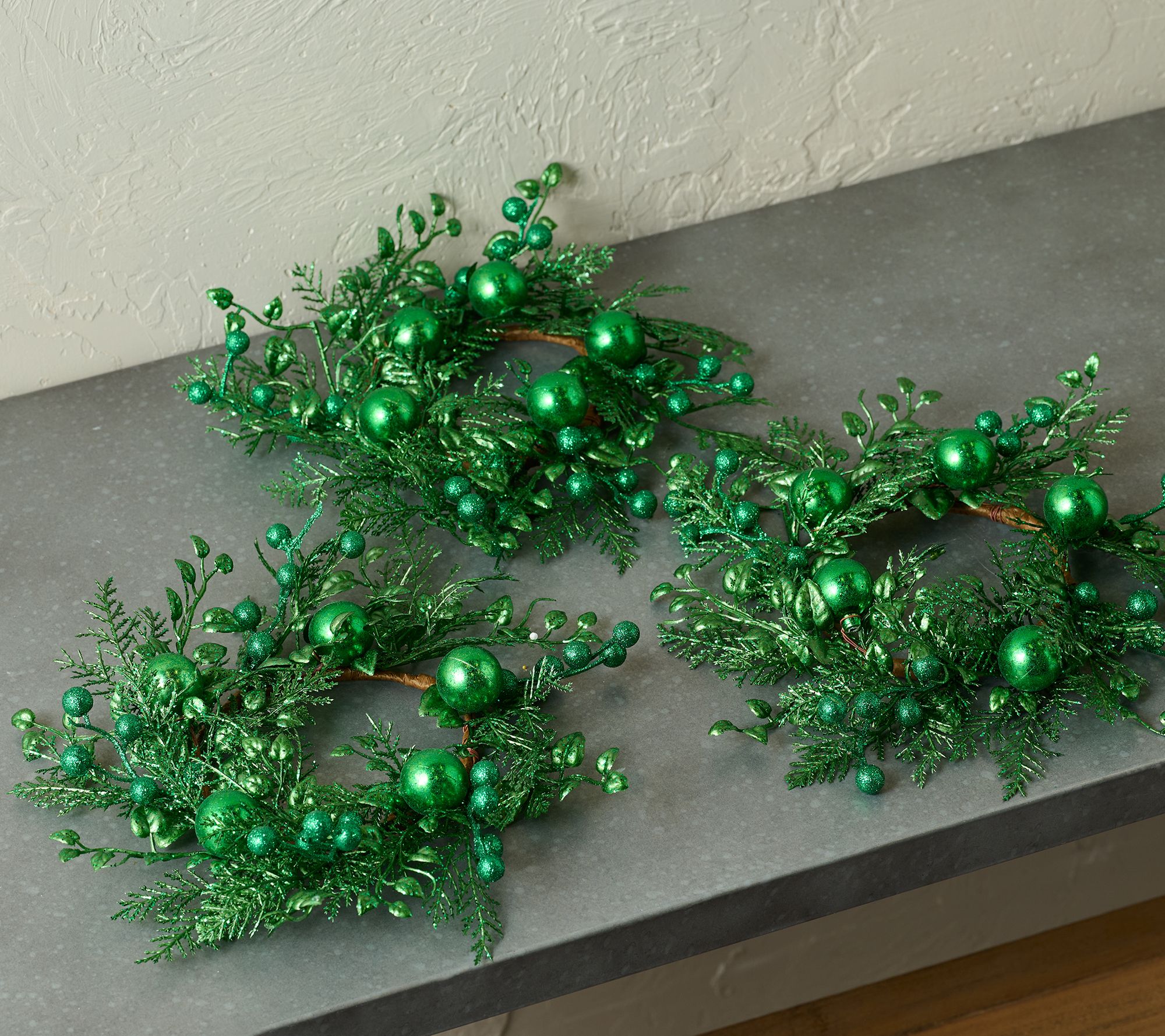 Set of 3 Glitter Leaf and Ornament Candle Rings by Valerie - QVC.com