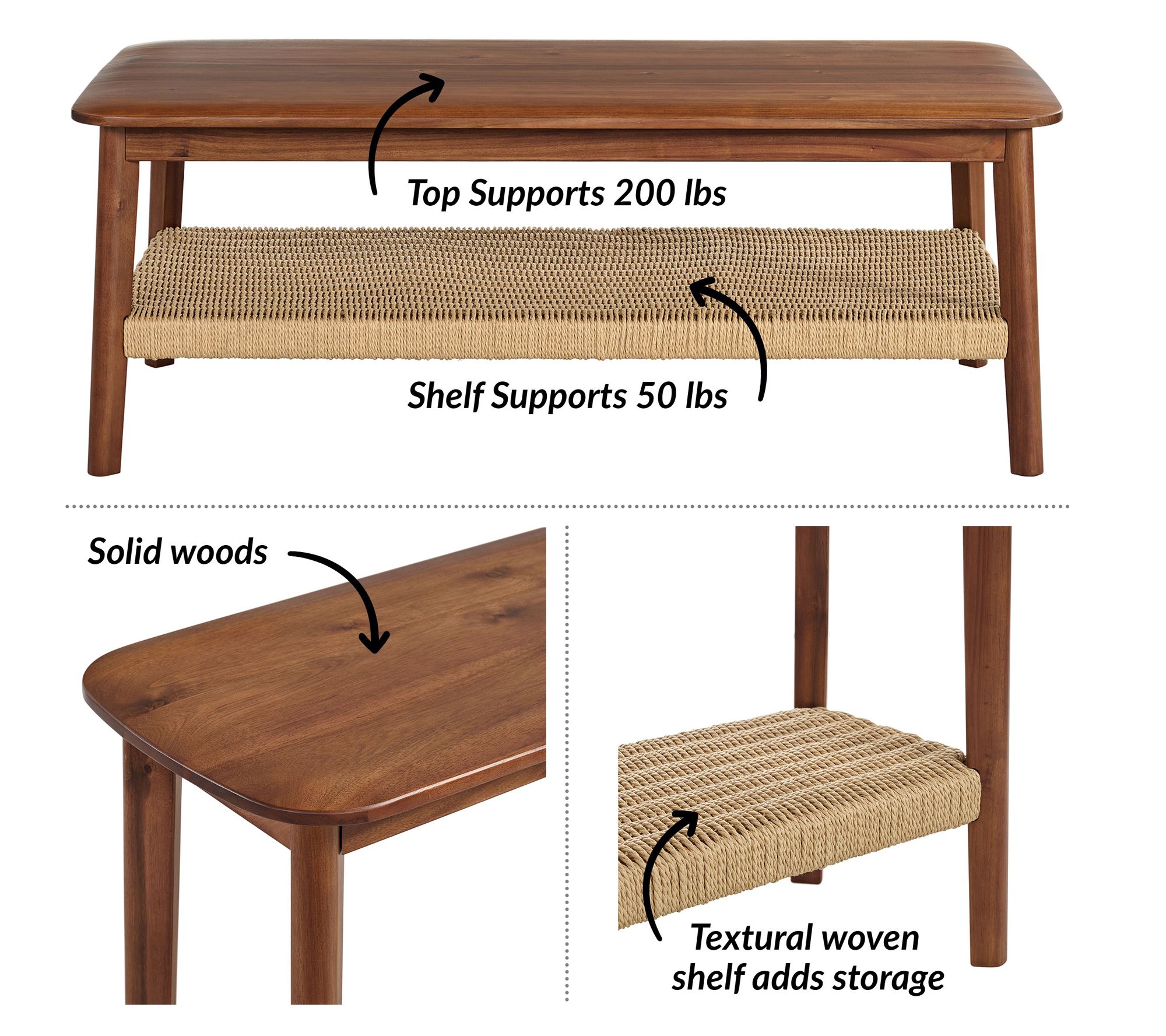 Alaterre Furniture Calais Coffee Table 48" Living Room Table - QVC.com