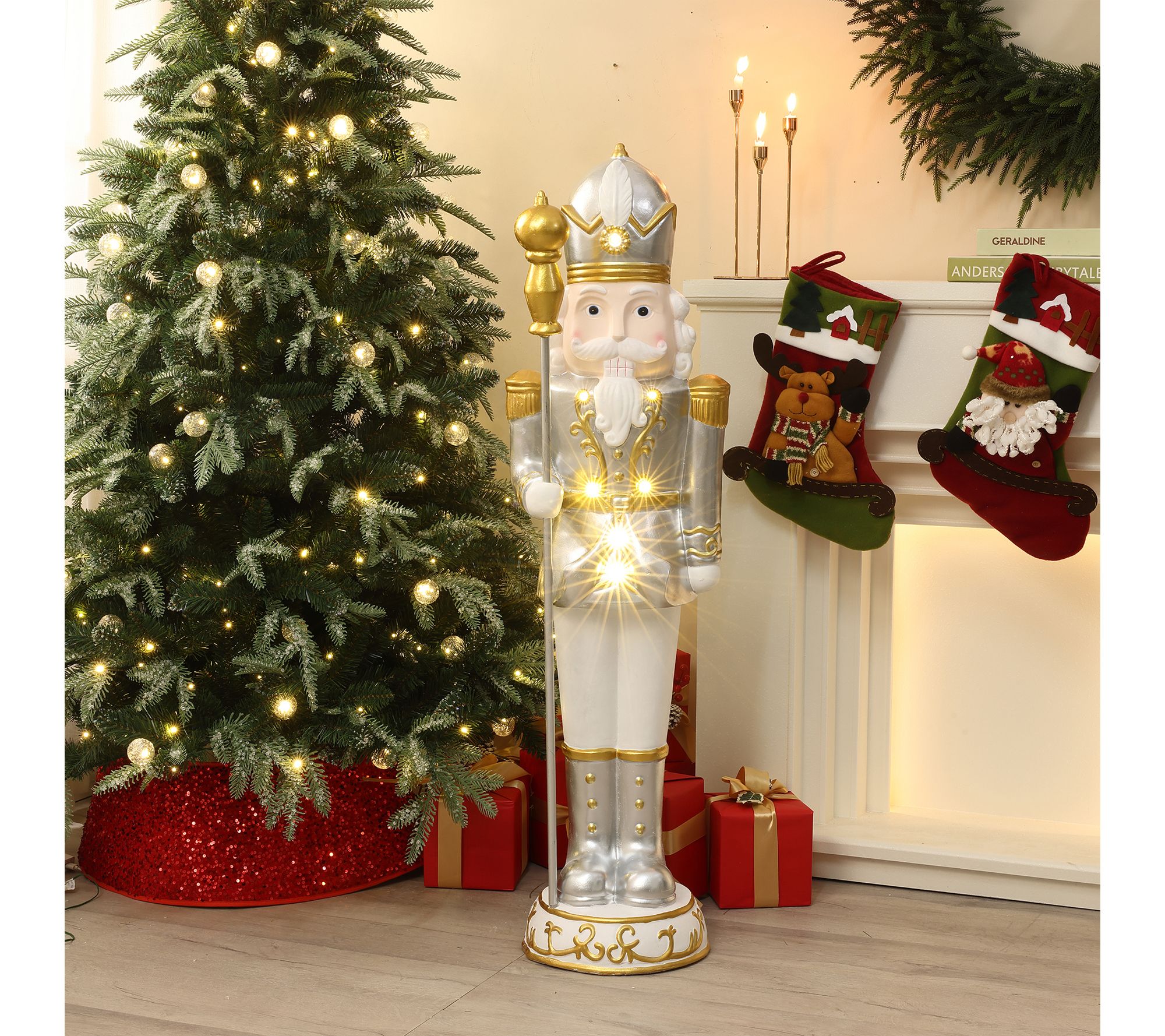 LuxenHome 4ft Lighted Nutcracker King, White, Christmas Decor - QVC.com
