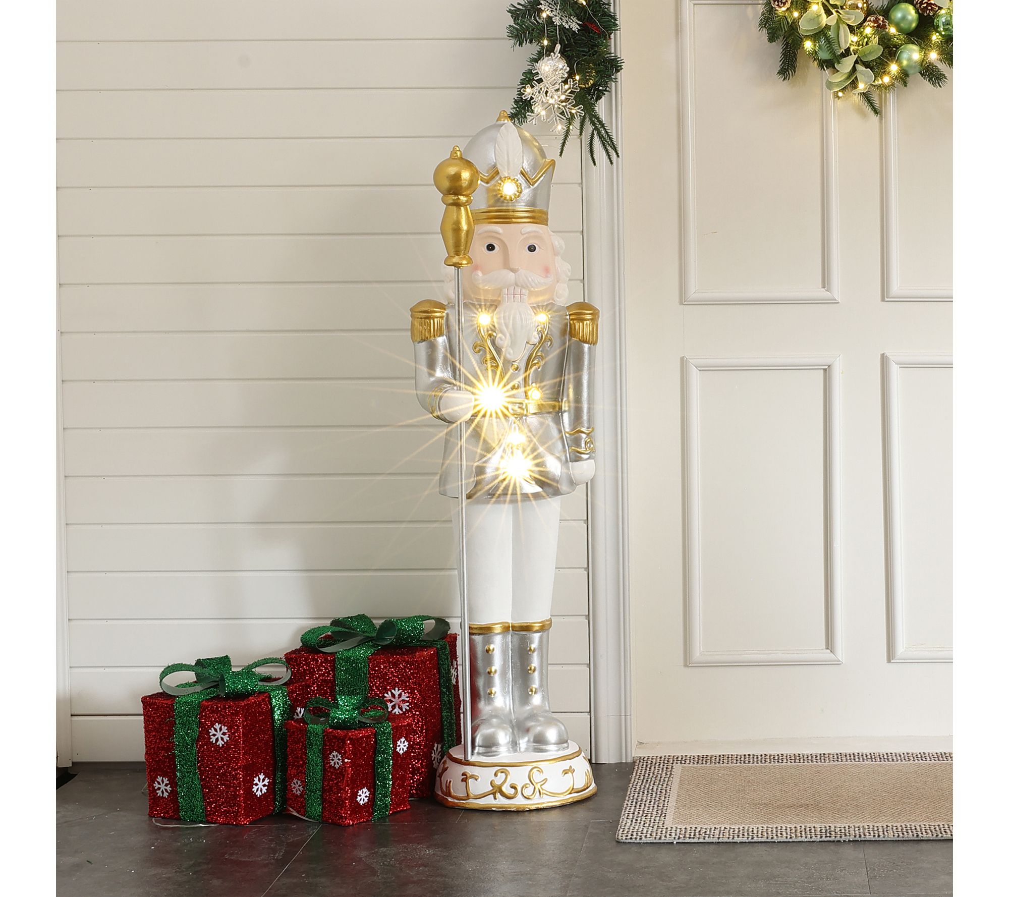 LuxenHome 4ft Lighted Nutcracker King, White, Christmas Decor - QVC.com