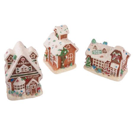 Set of 3 Battery Op. Gingerbread Houses by Valerie - QVC.com