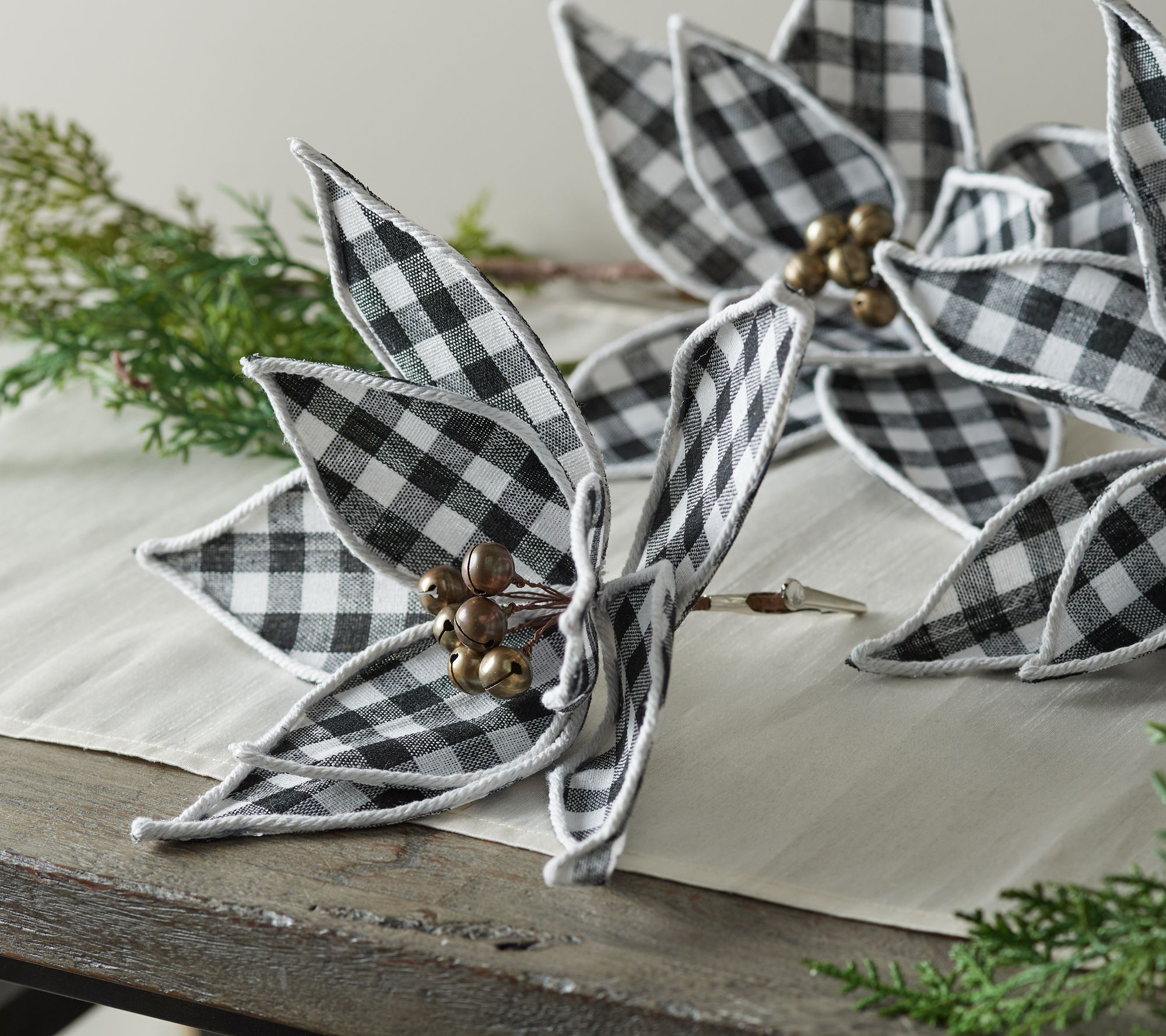 Set of 6 Checkered Poinsettia Clips by Valerie - QVC.com