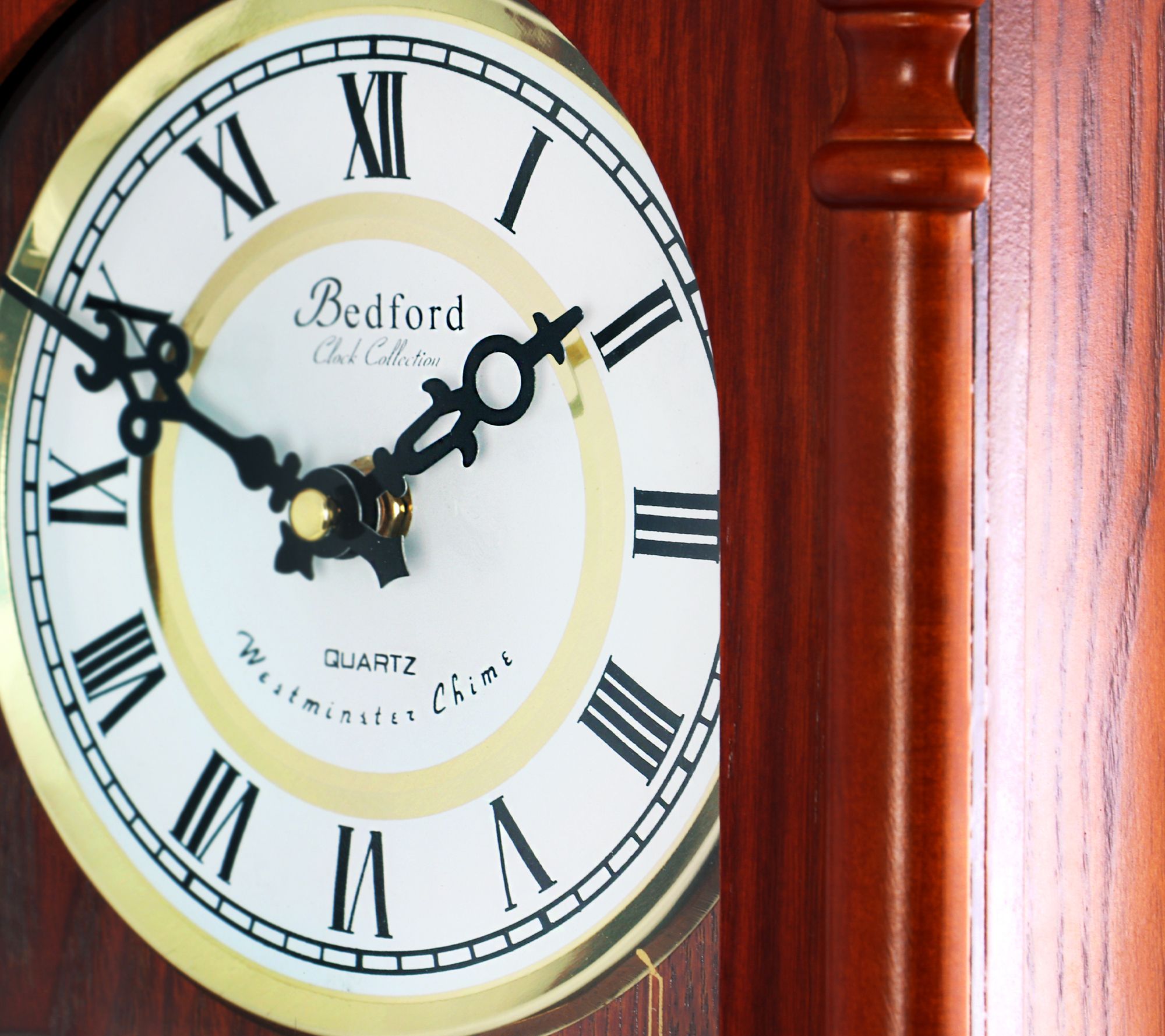 25in Wall Clock with Pendulum and Chime in Redwood Oak Finish - QVC.com