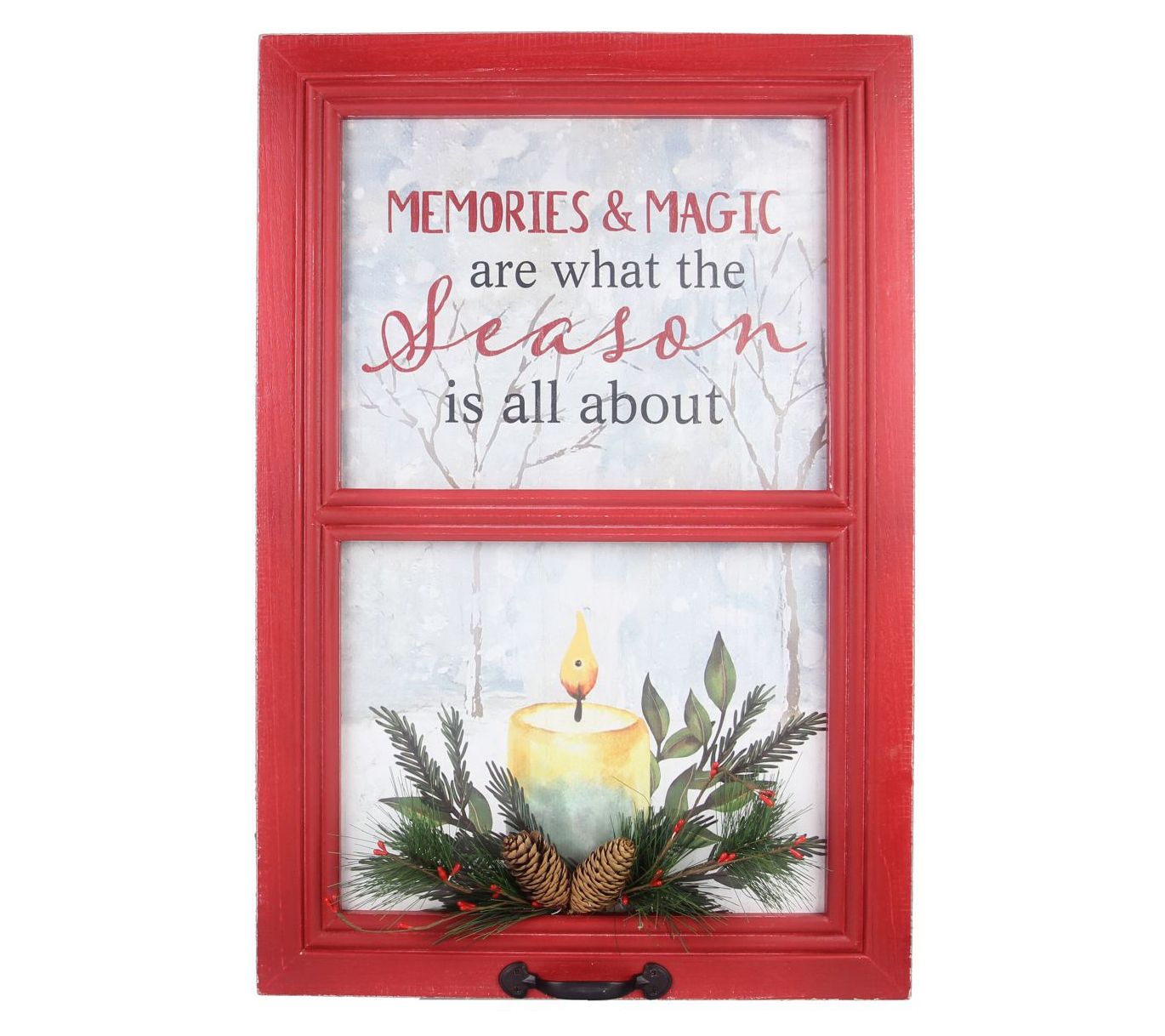 Young's red wood window pane Christmas wall art - QVC.com