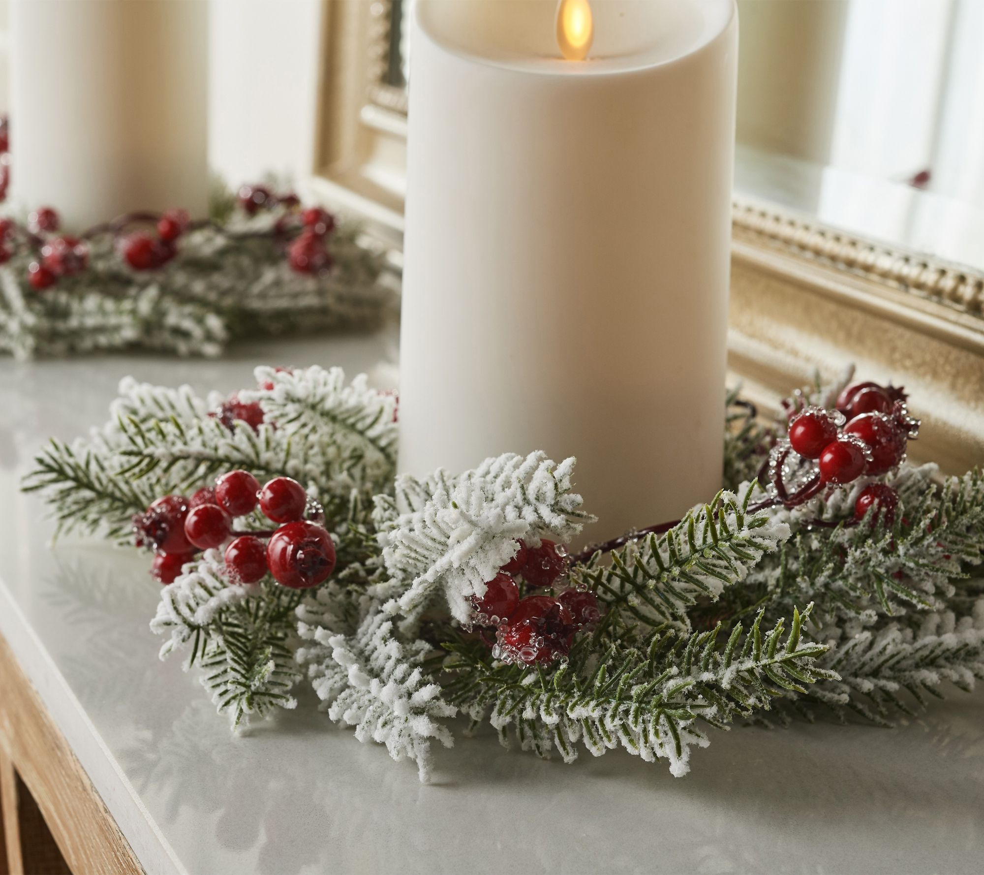 "As Is" Set of 2 Snowy Pine & Berry Candle Rings by Valerie - QVC.com