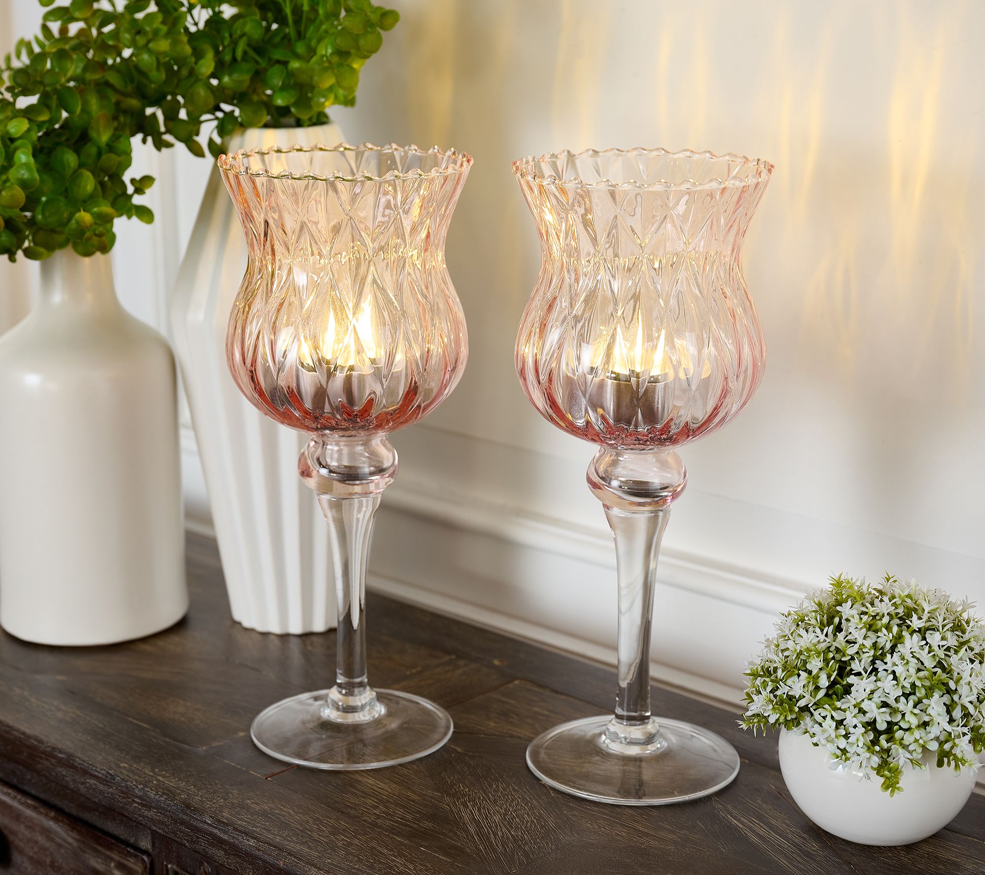 Set of 2 11.5" Illuminated Curved Glass Goblets by Valerie - QVC.com