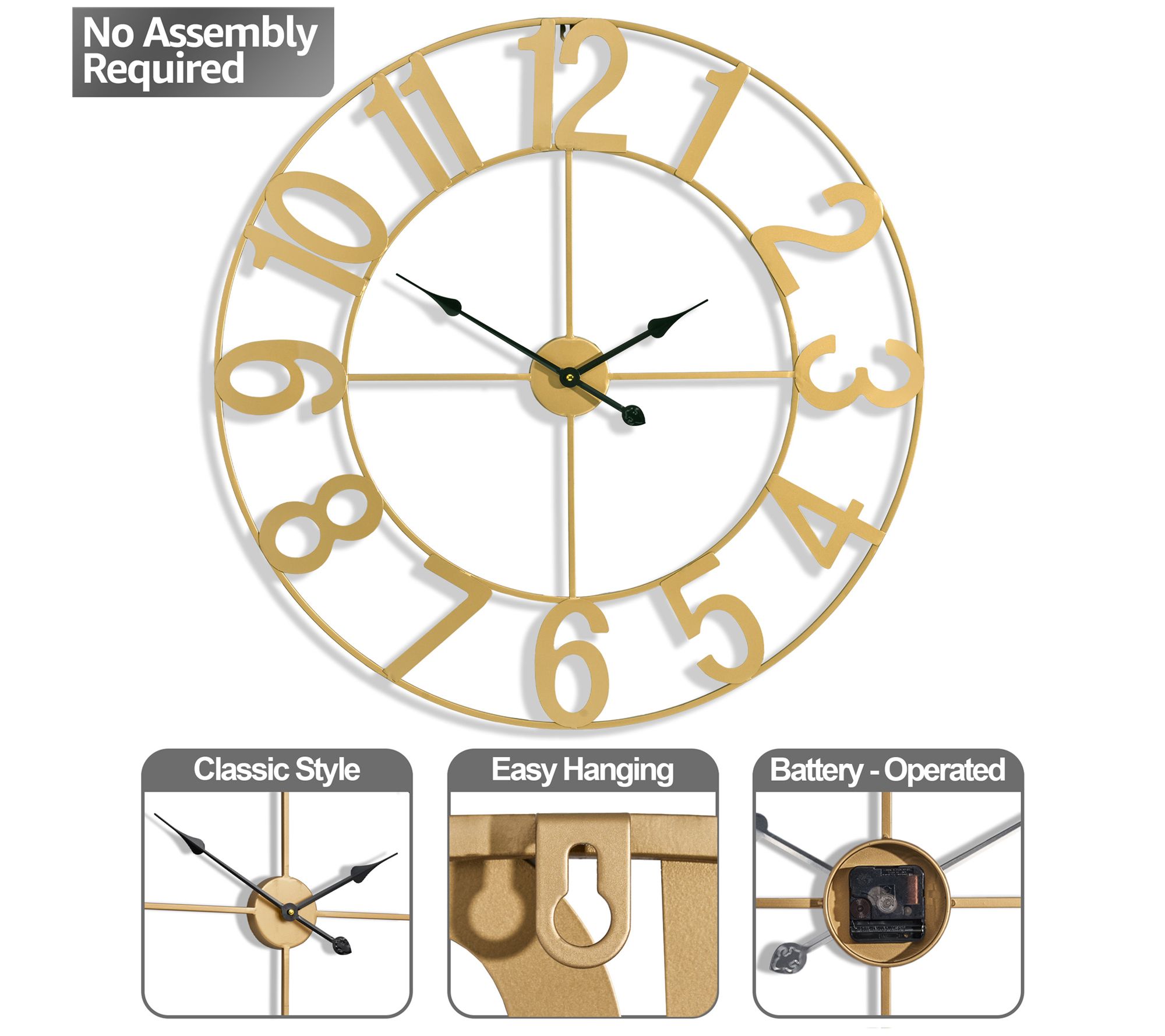 Sorbus Large Wall Clock, Analog Battery Operated - QVC.com