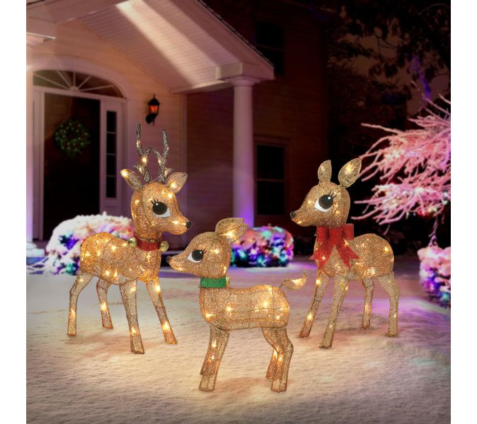 Puleo International Set of 3 Lighted Outdoor Wire Frame Deer - QVC.com