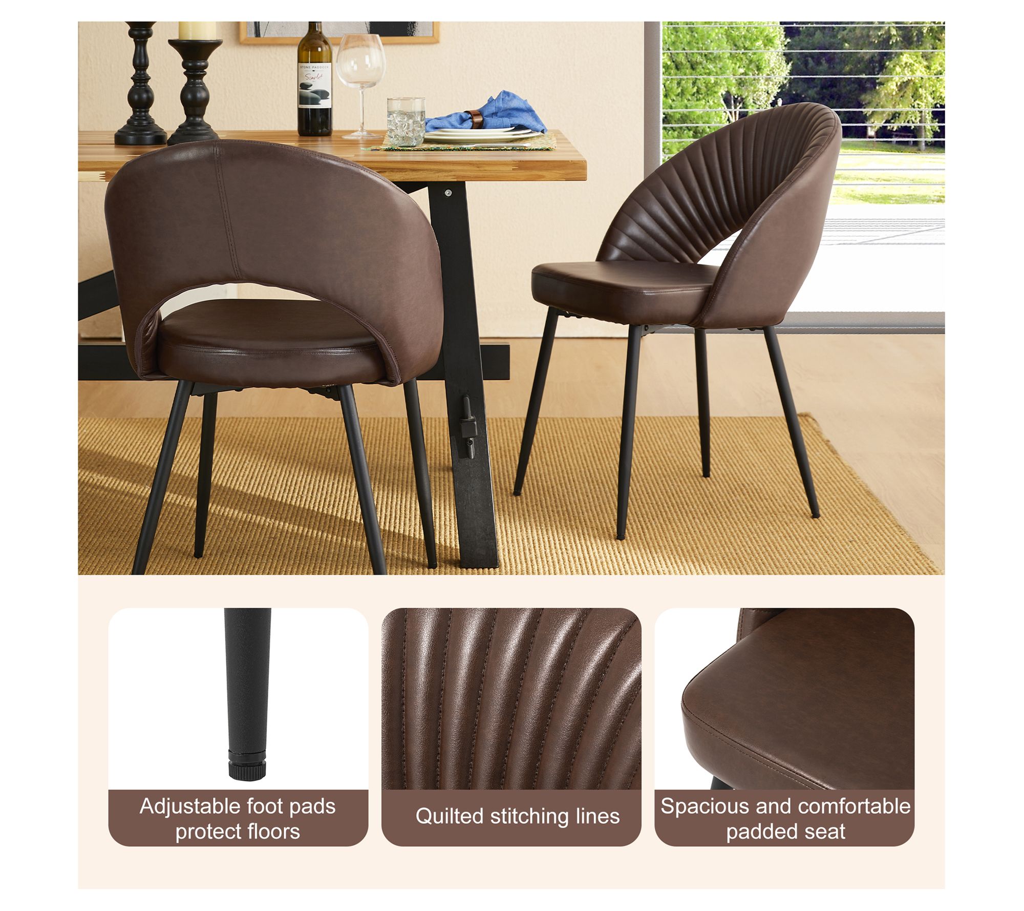 Glitzhome Modern Quilted Leatherette Dining Chairs S/2 - QVC.com