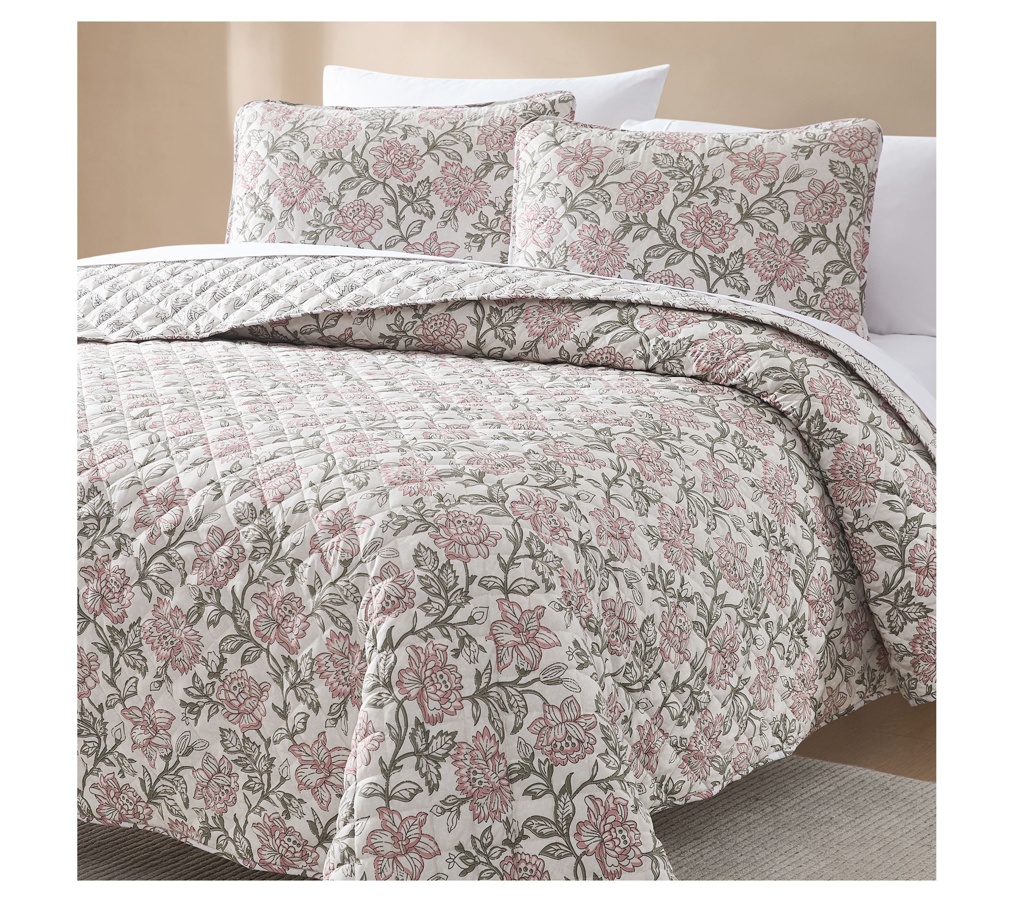 Lush Decor Zara Floral Block Reversible Quilt Set Full/Queen - QVC.com