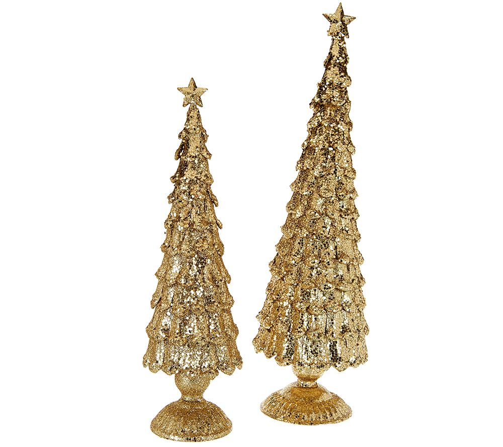 2-Piece Unlit 13" and 16" Elegant Sparkling Trees - QVC.com