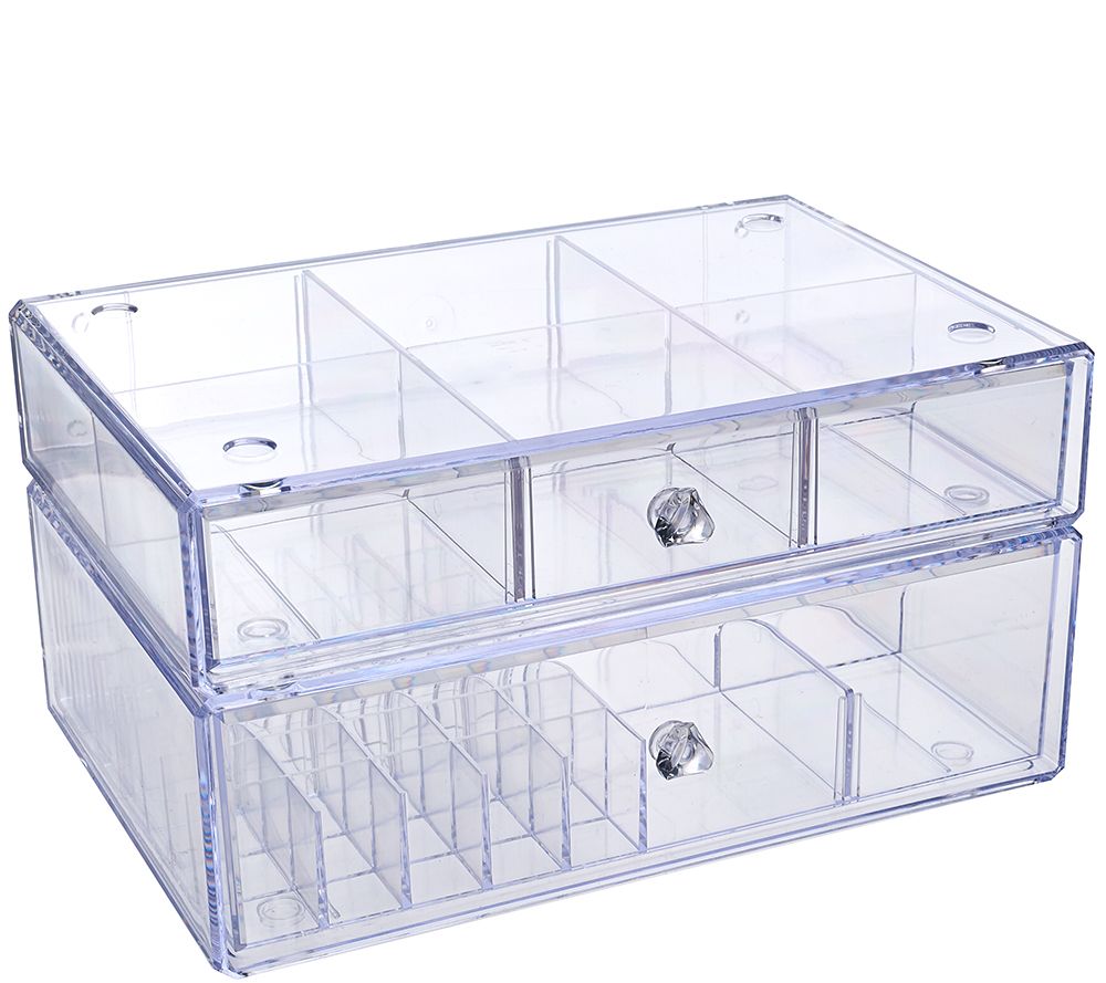 "As Is" Set of 2 Clear Stacking Cosmetic Organizers - QVC.com