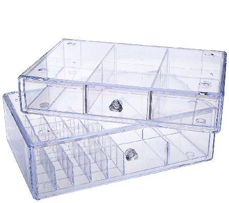 "As Is" Set of 2 Clear Stacking Cosmetic Organizers - QVC.com