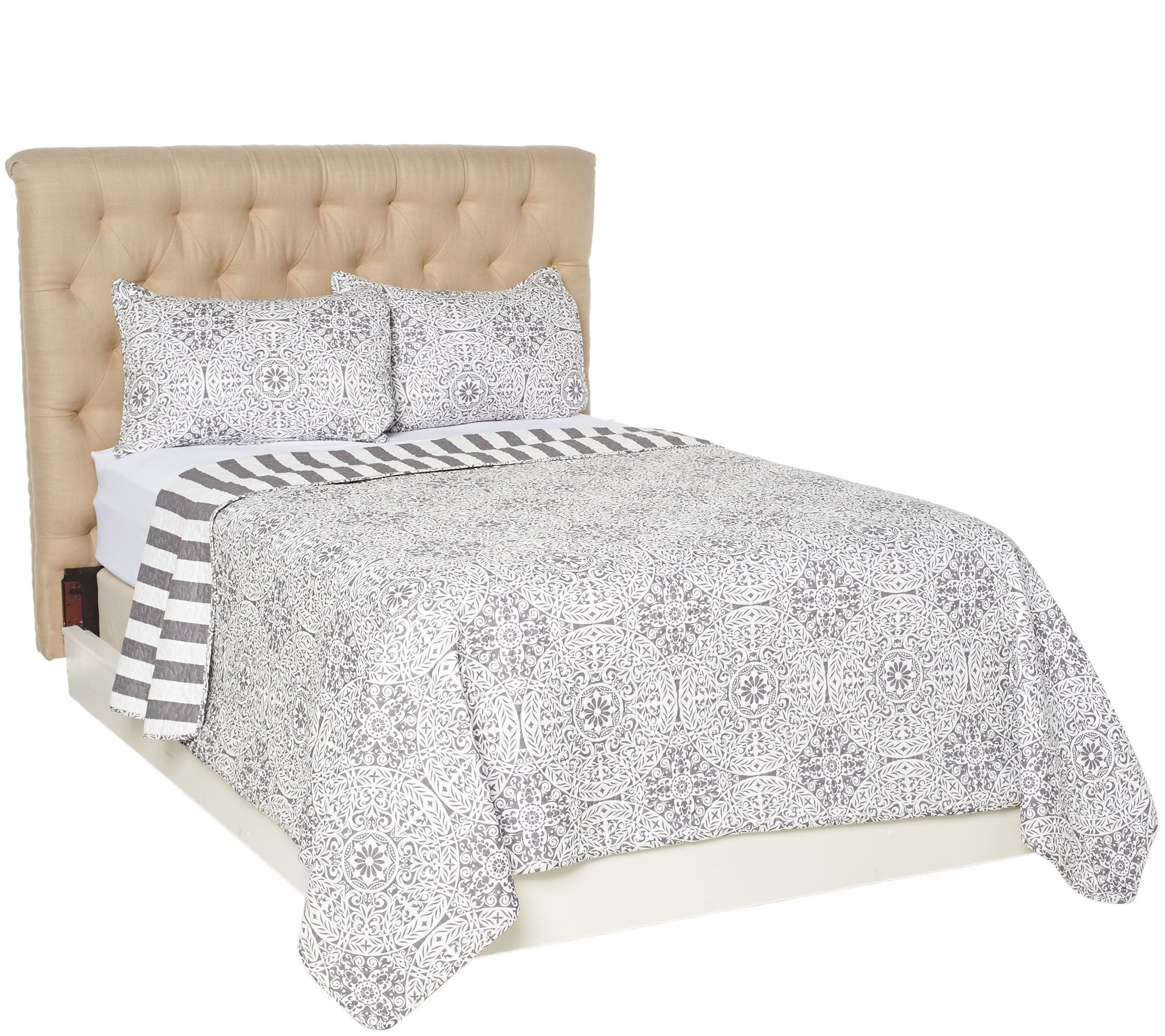 Medallion 100% Cotton Twin Quilt with Sham and Storage Bin - QVC.com