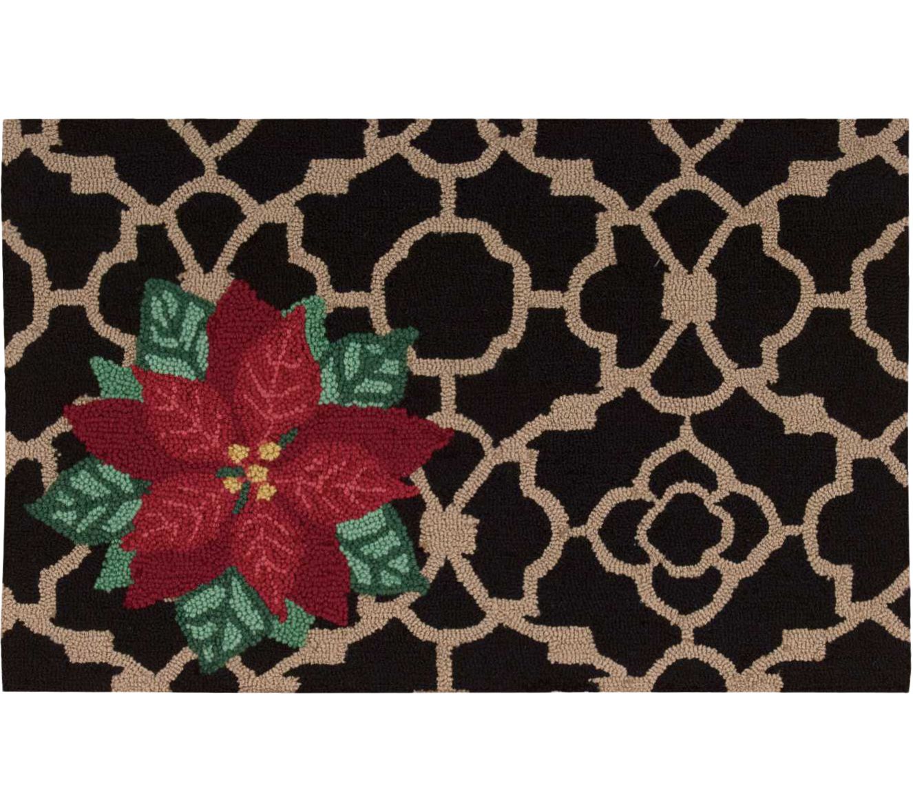 Waverly 21" x 33" Black Christmas Poinsettia Rug by Nourison - QVC.com