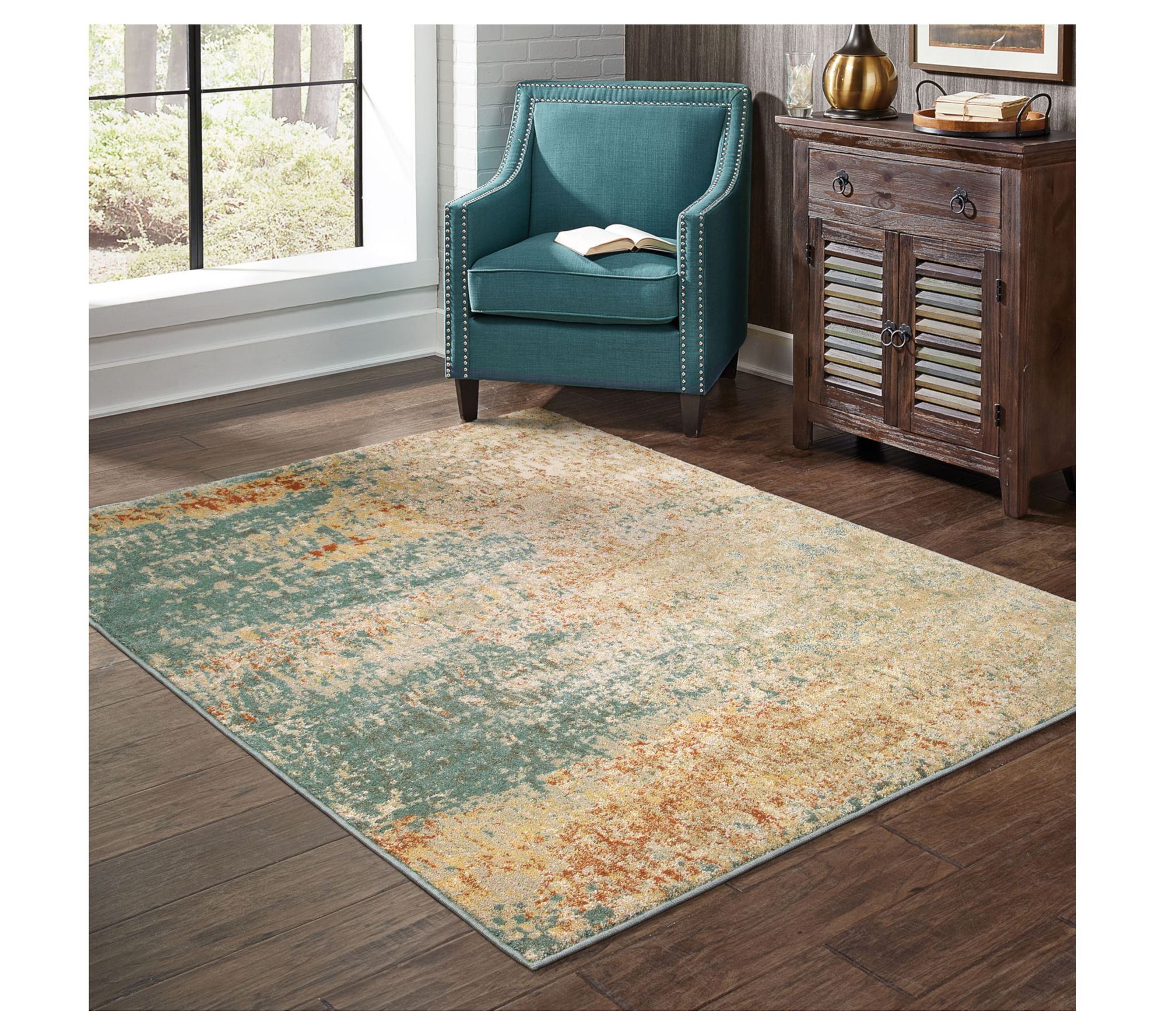 Linden Place Blue Distressed Abstract Modern 5' 3"x7'3" Rug - QVC.com