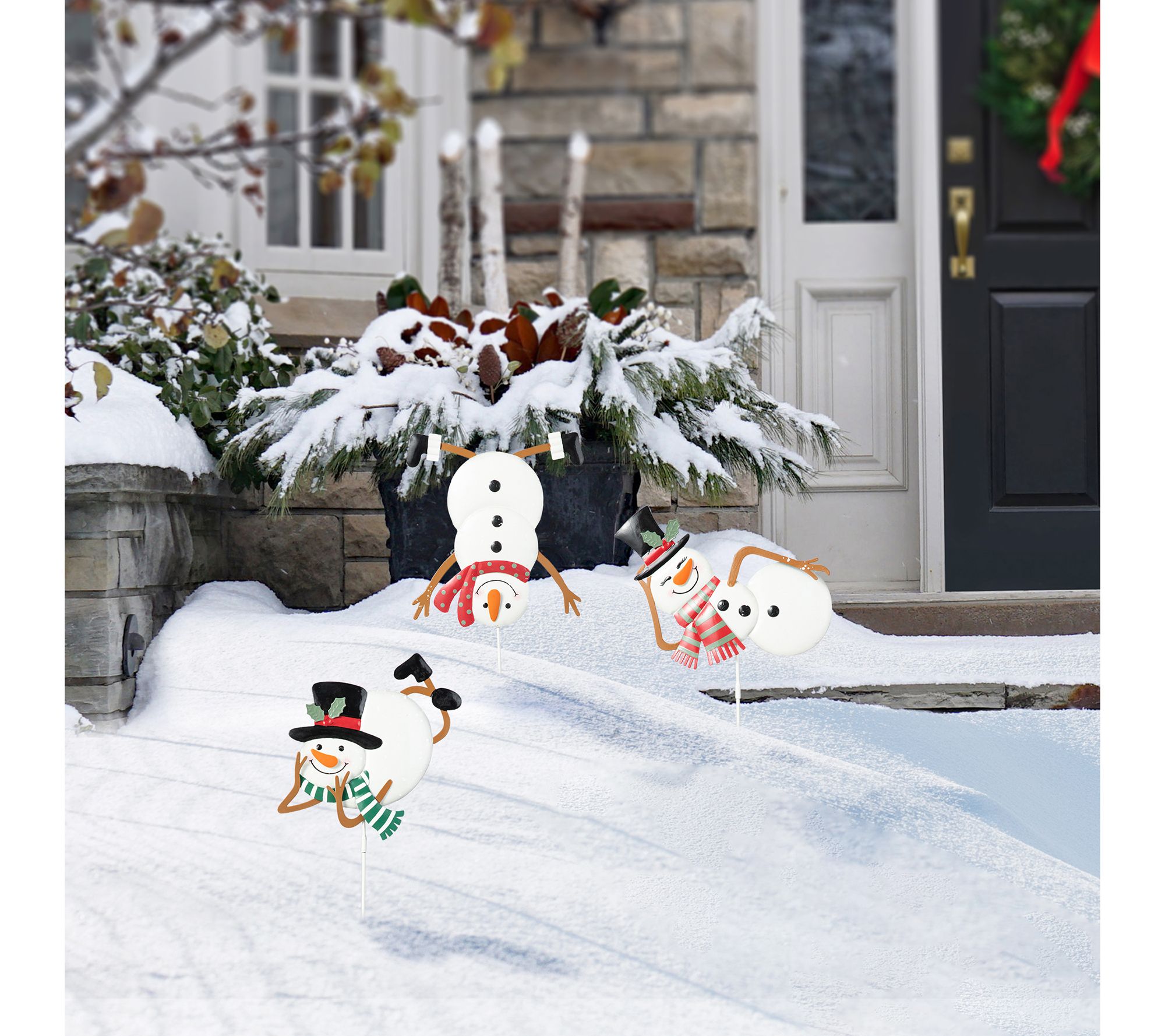 Glitzhome 24"H Christmas Metal Snowman Garden Stakes S/3 - QVC.com