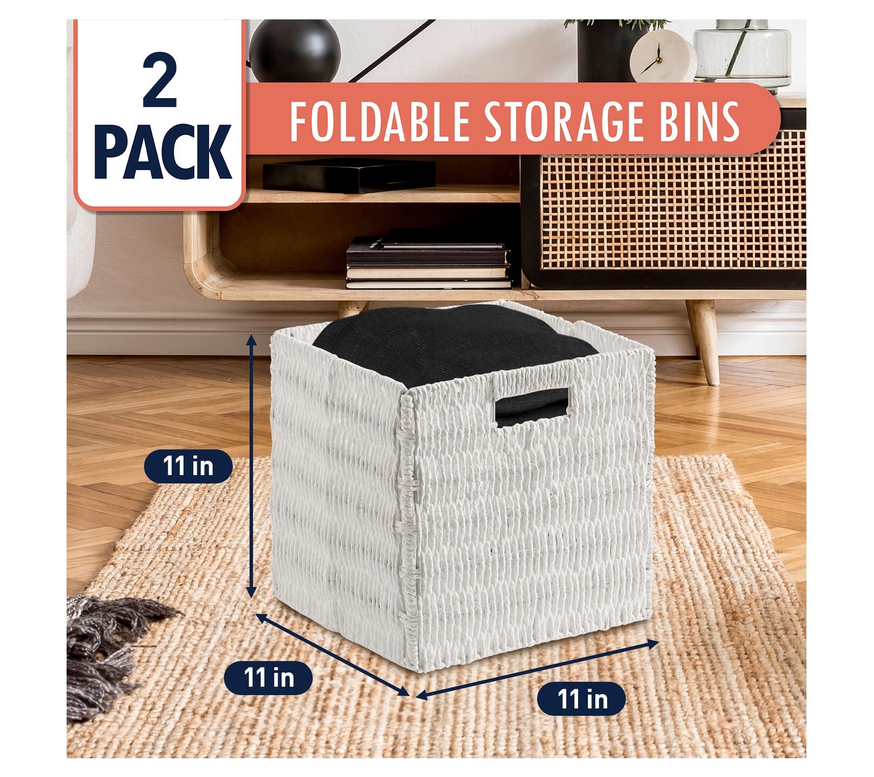 Ornavo Home S/2 Wicker 11" Paper Storage Basketwith Handles - QVC.com