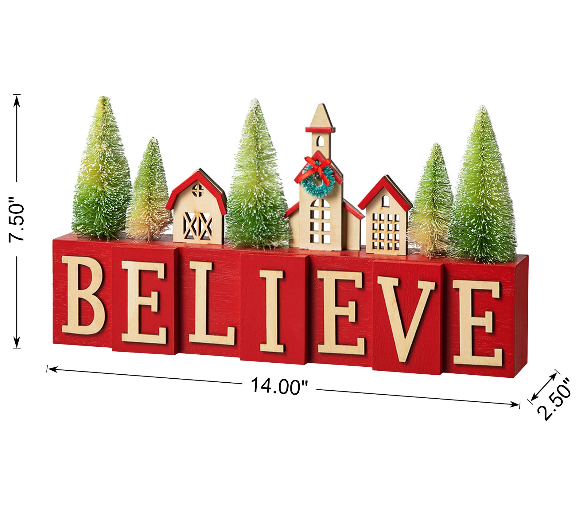 Glitzhome 14" Christmas Wooden House W Brush Tr ees Table Deco - QVC.com