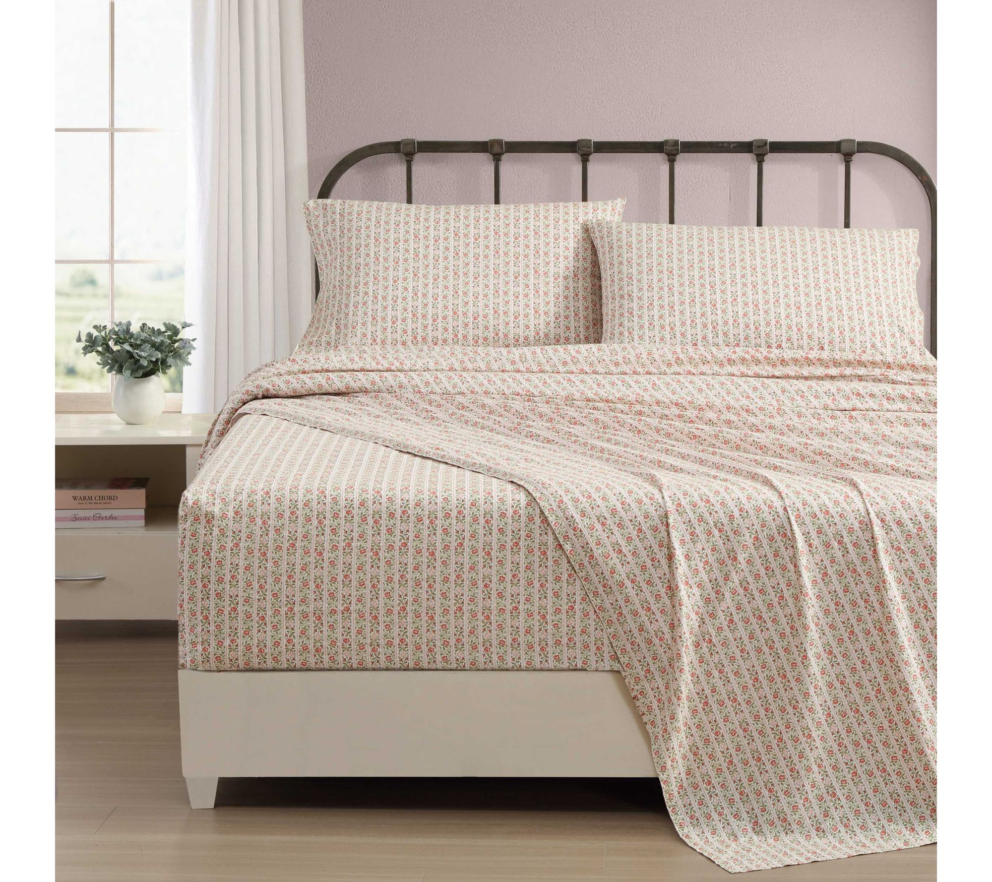 Laura Ashley Marta Stripe Pink Full Sheet Set - QVC.com