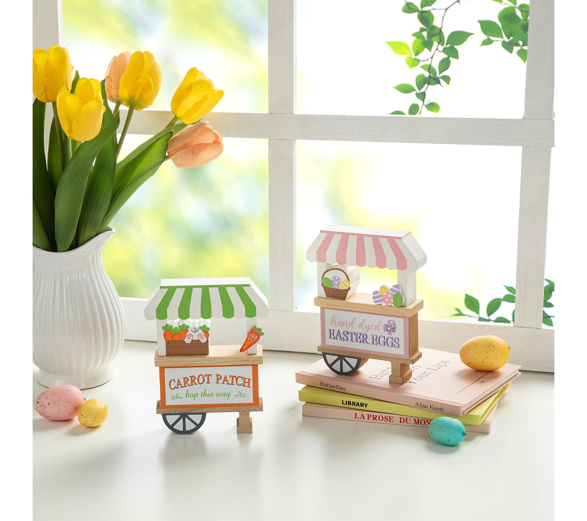 Glitzhome 6"H Easter Wooden Huckster Booth Tables Decor S/2 - QVC.com