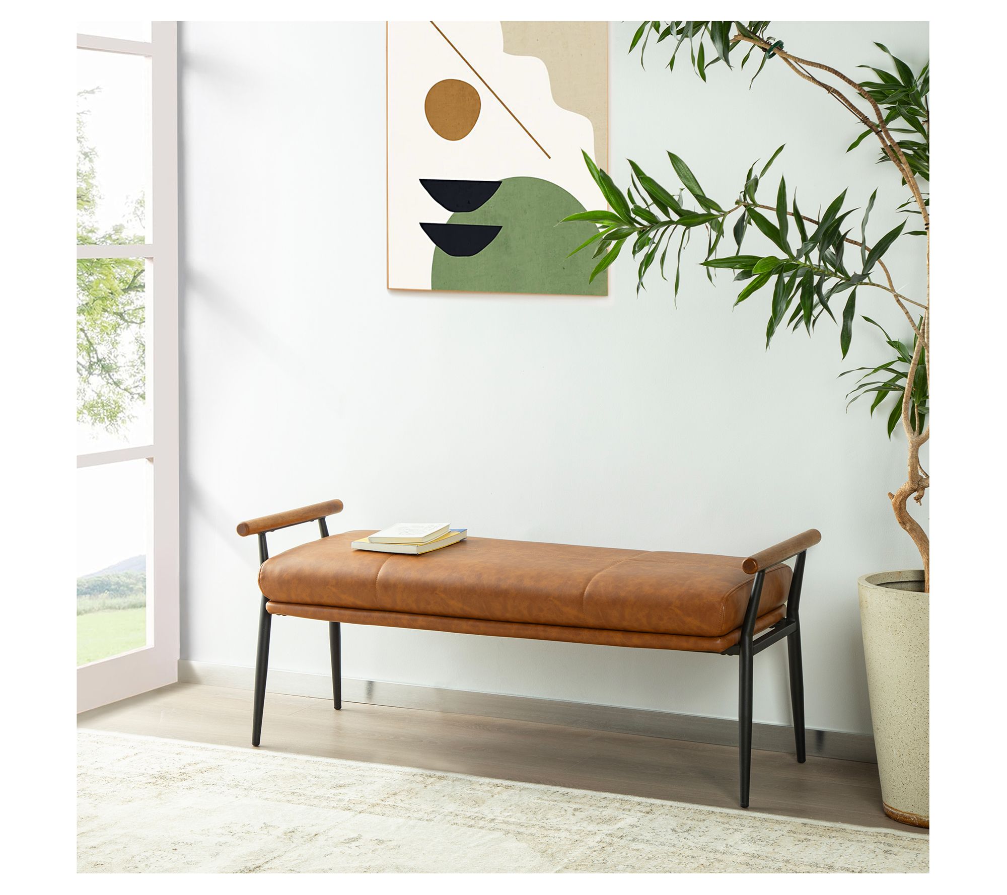 Glitzhome Modern Upholstered Bench - QVC.com