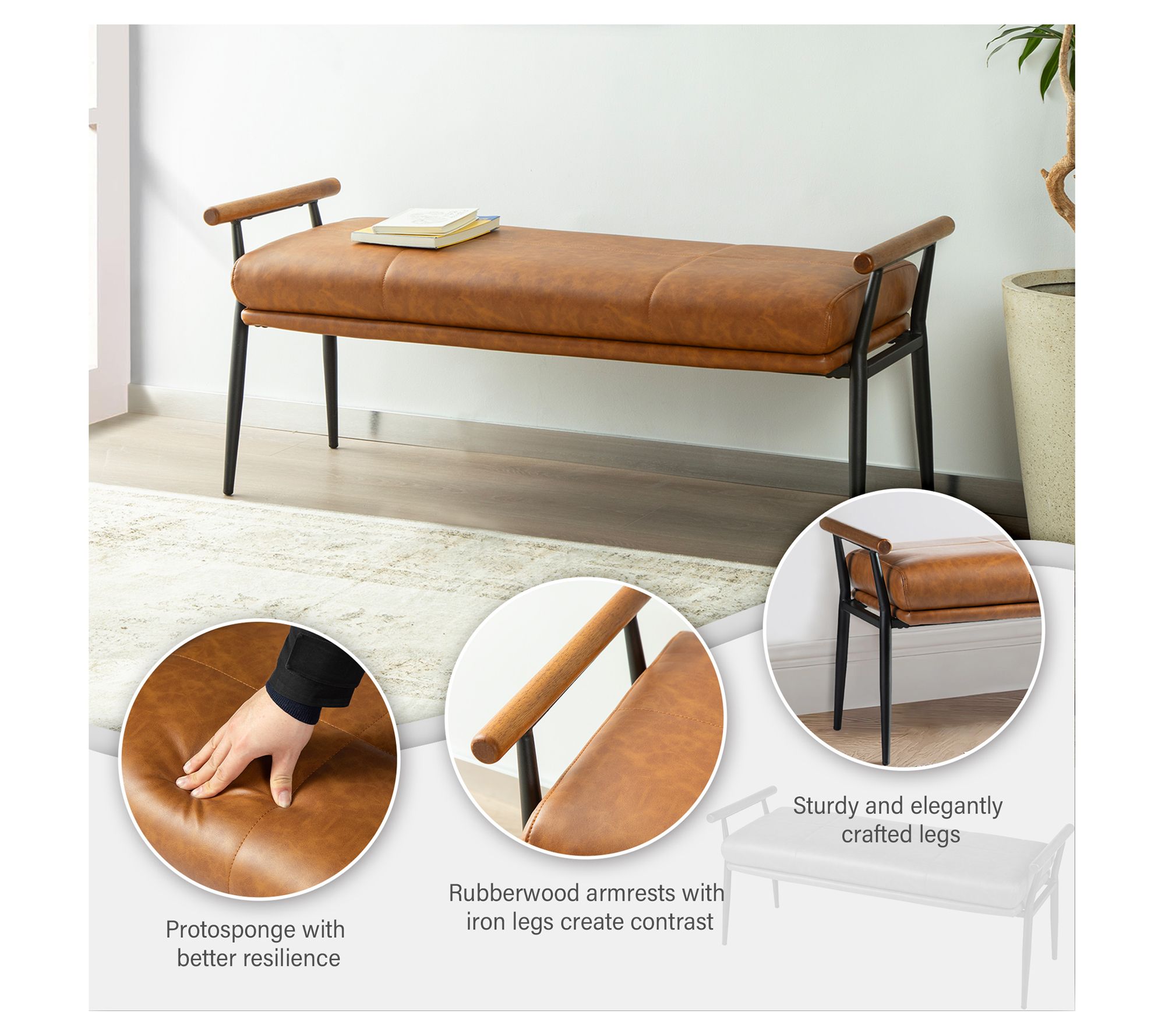 Glitzhome Modern Upholstered Bench - QVC.com