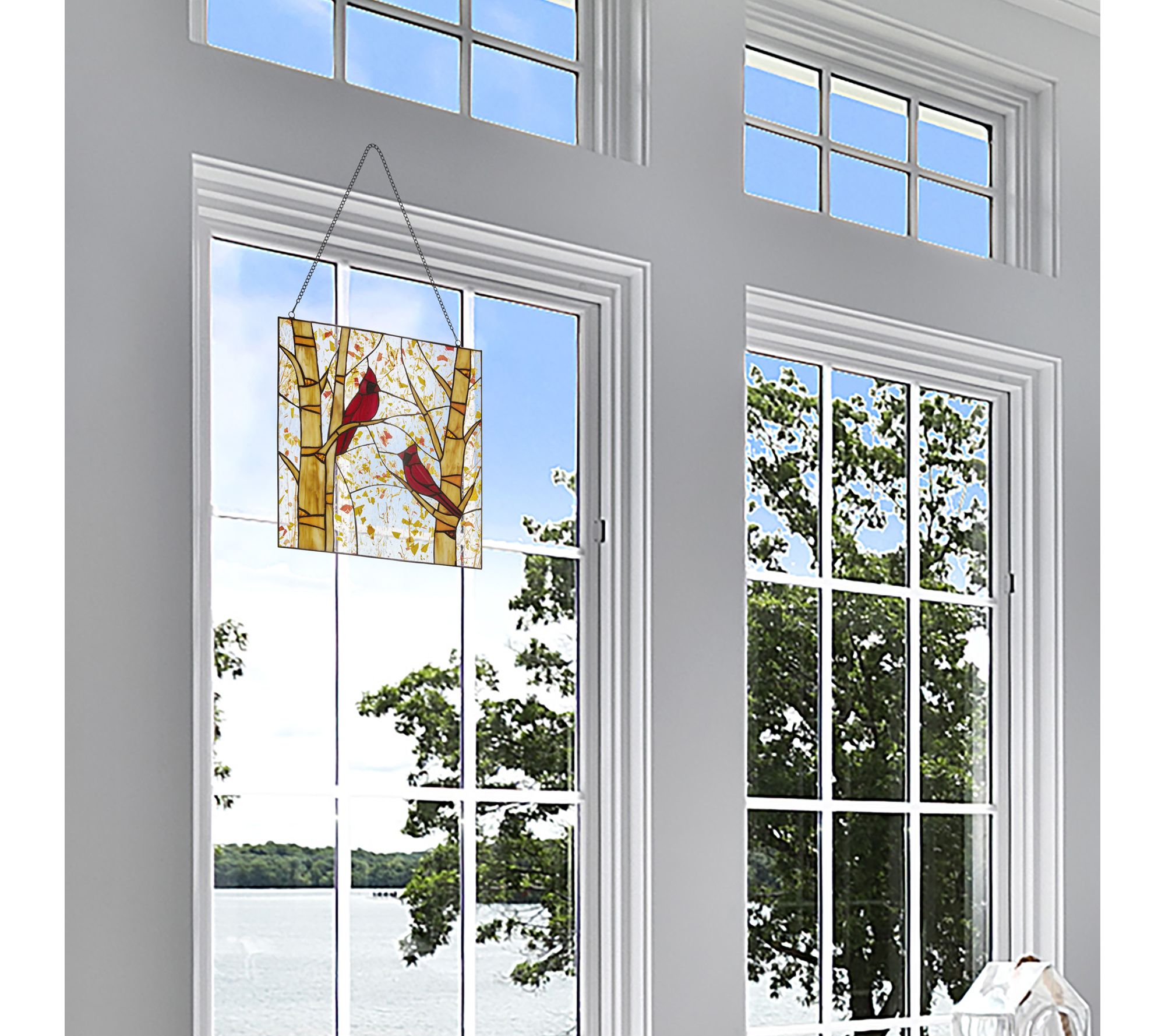 River of Goods 14" H Red Stained Glass Nature Window Panel - QVC.com
