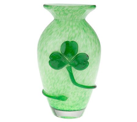 Eamon Glass Handcrafted Green Shamrock 8-inch Vase - QVC.com