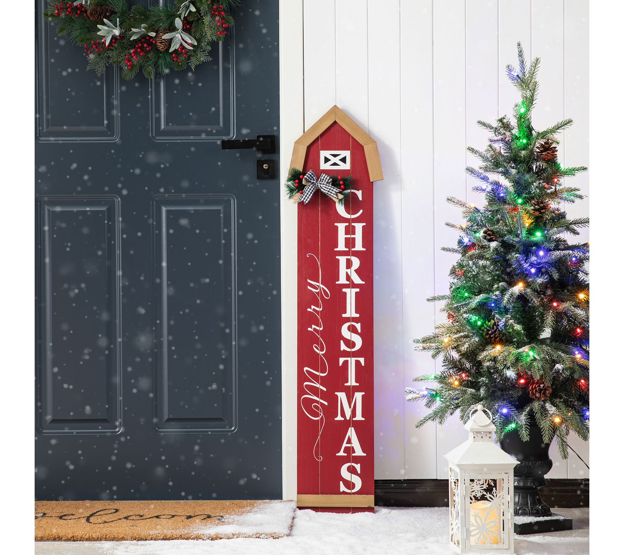 Glitzhome 42" Christmas MERRY CHRISTMAS House Shape Porch Sign - QVC.com