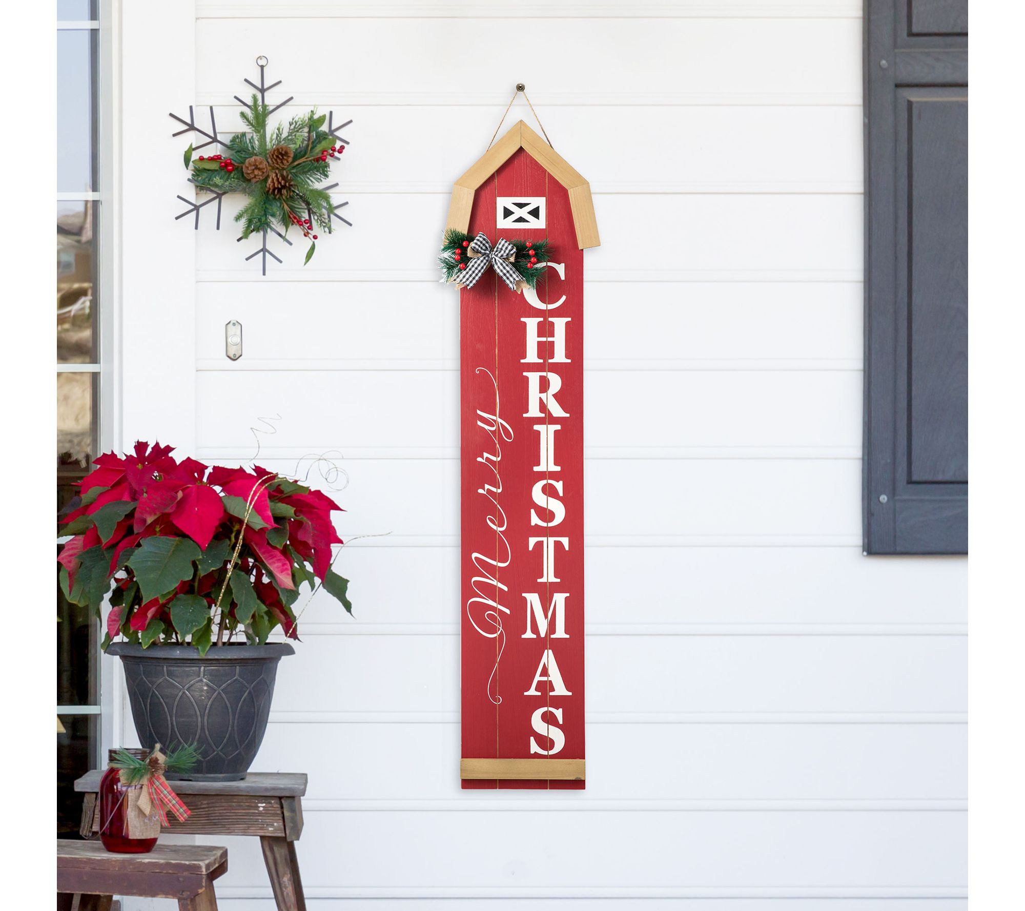 Glitzhome 42" Christmas MERRY CHRISTMAS House Shape Porch Sign - QVC.com