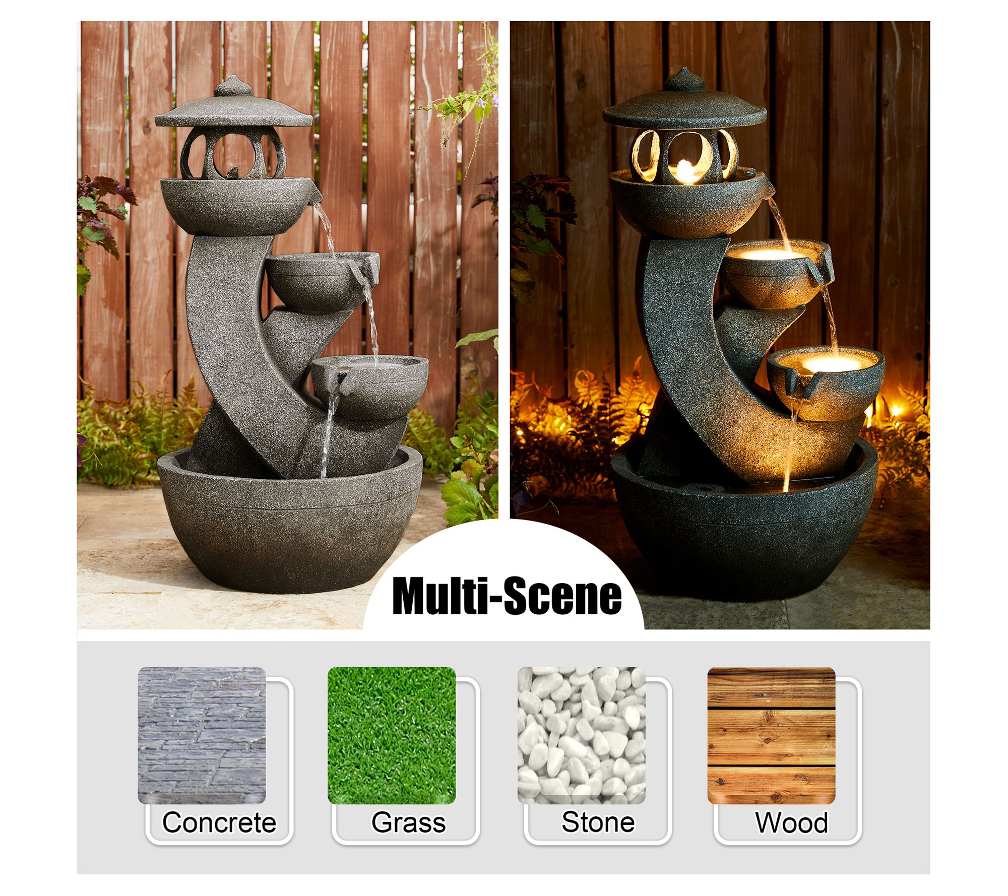 Glitzhome 32" 4-Tiered LED Polynesian Pagoda Outdoor Fountain - QVC.com