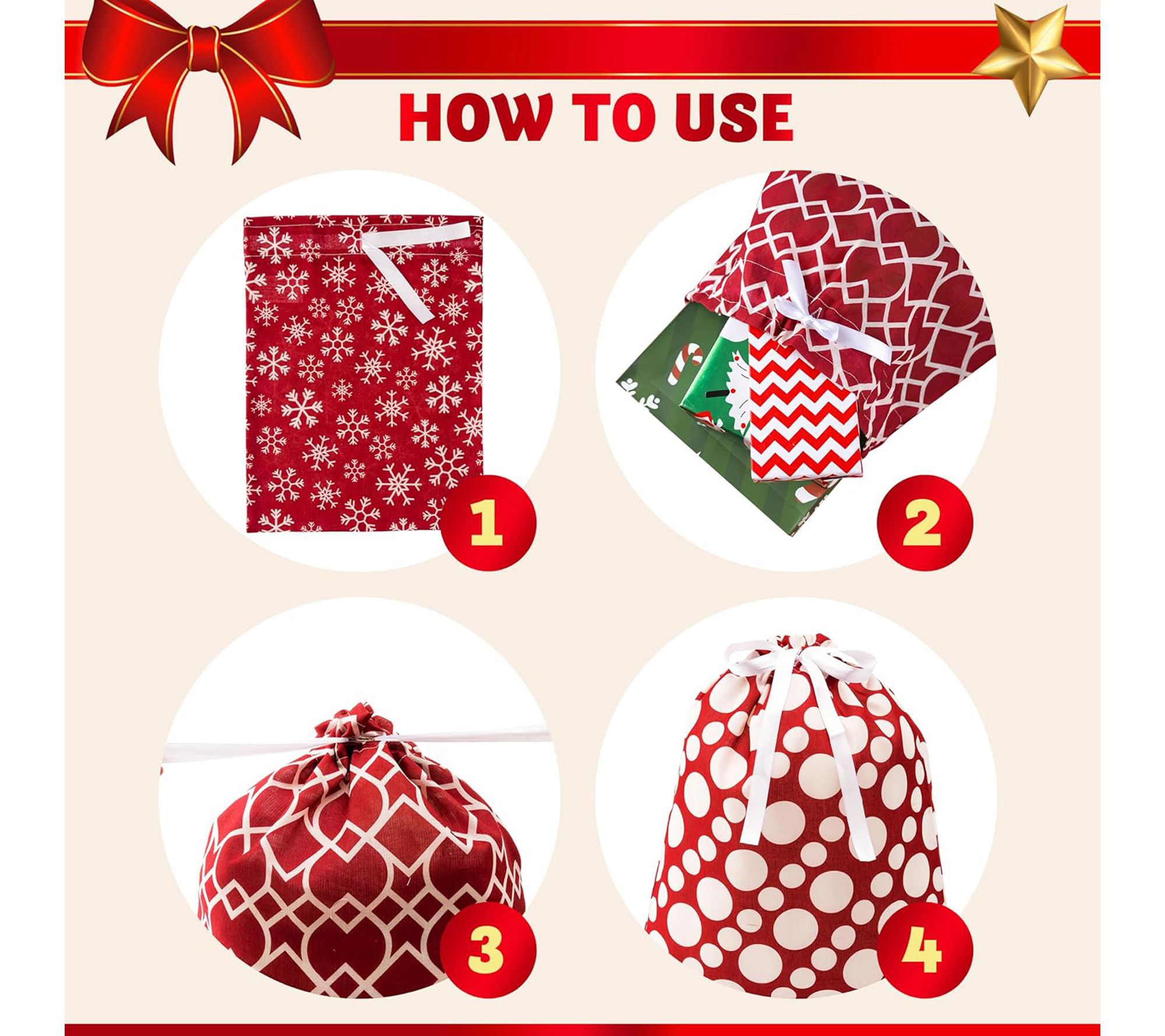 Joyfy 6pc Fabric Gift Bags with 3 Sizes - QVC.com